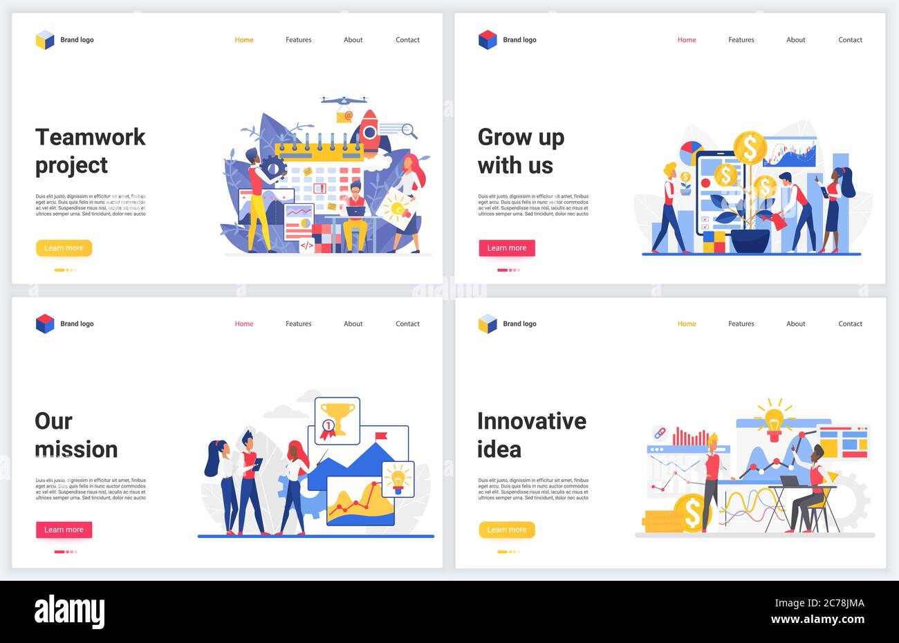 Innovation teamwork on business project vector illustrations. Cartoon ...