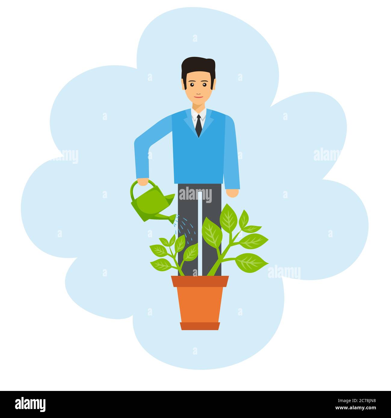Self-Growth Illustration With Businessman Watering Himself Over White ...