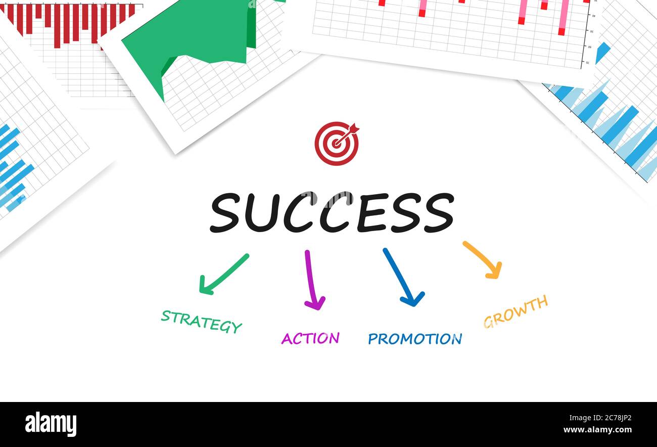 Business Success Illustration With Statistics Charts And Words, White ...