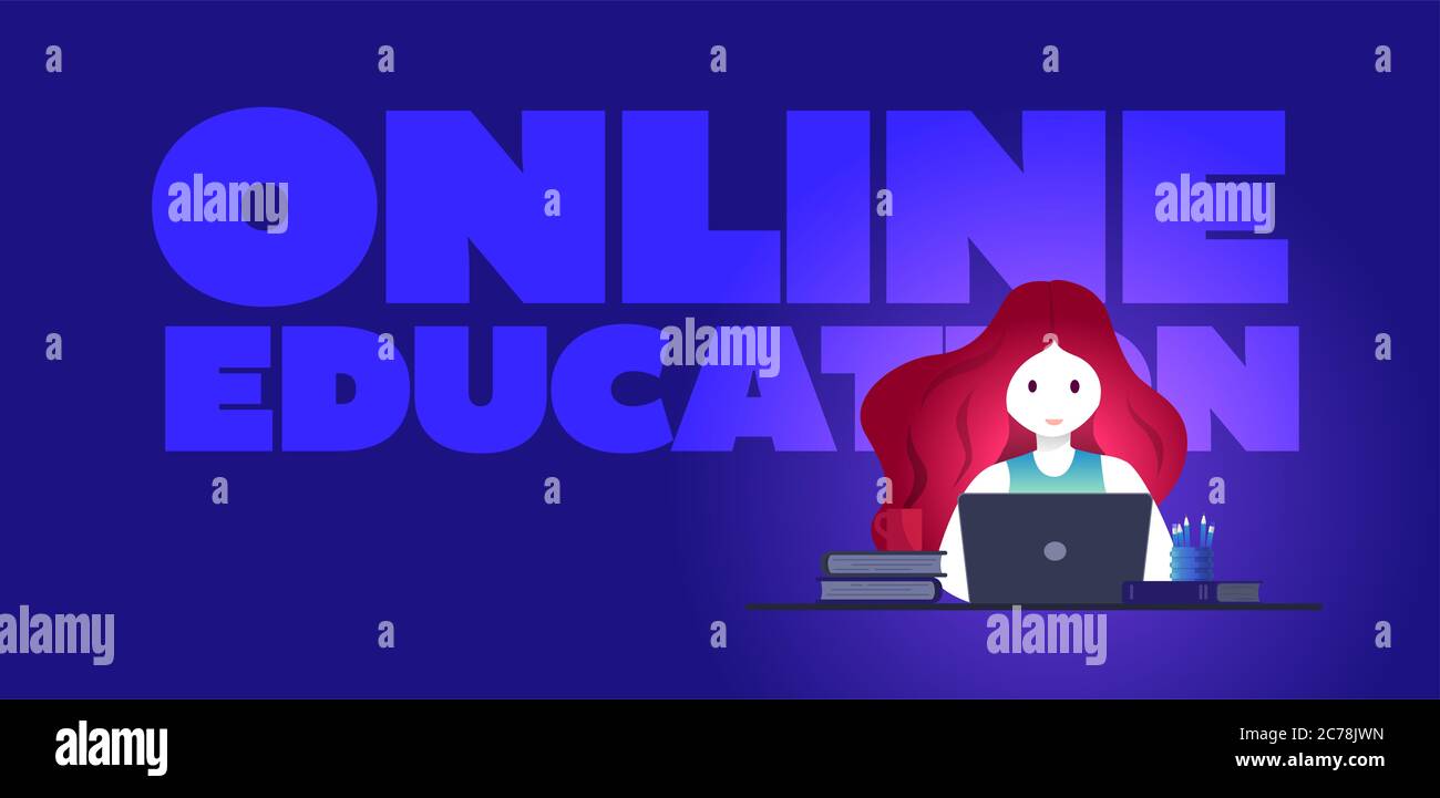 Online education, self learning concept vector illustration. Student ...