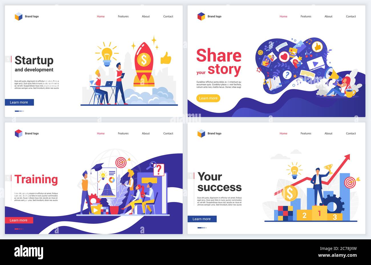 Successful startup, business course vector illustrations. Cartoon flat ...