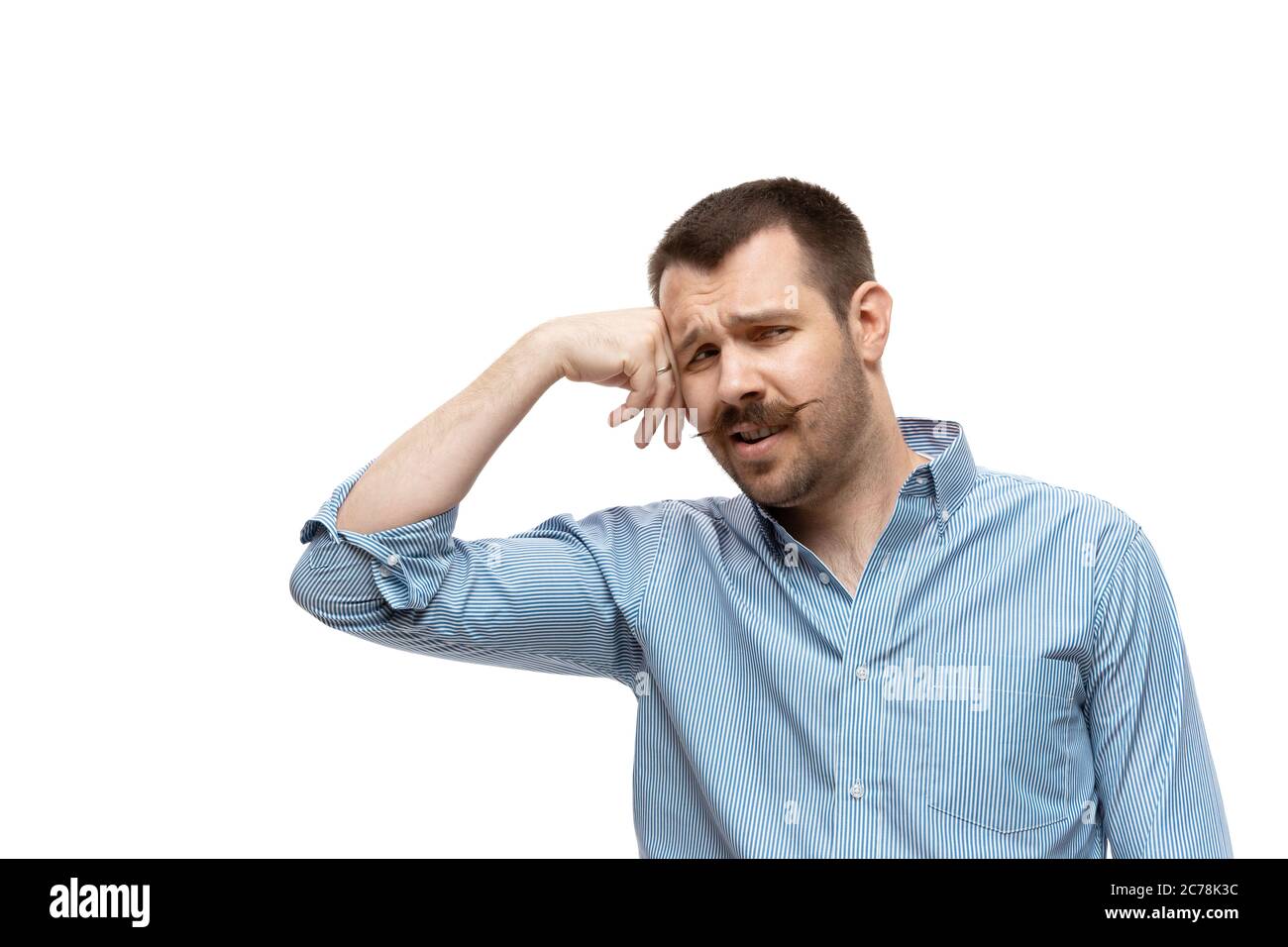 Boring story. Young caucasian man with funny, unusual popular emotions ...