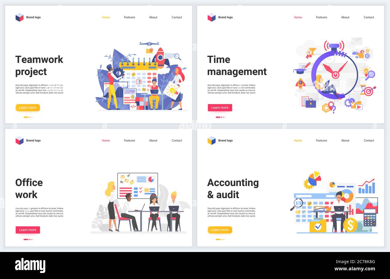 Business management, office teamwork vector illustrations. Cartoon flat ...