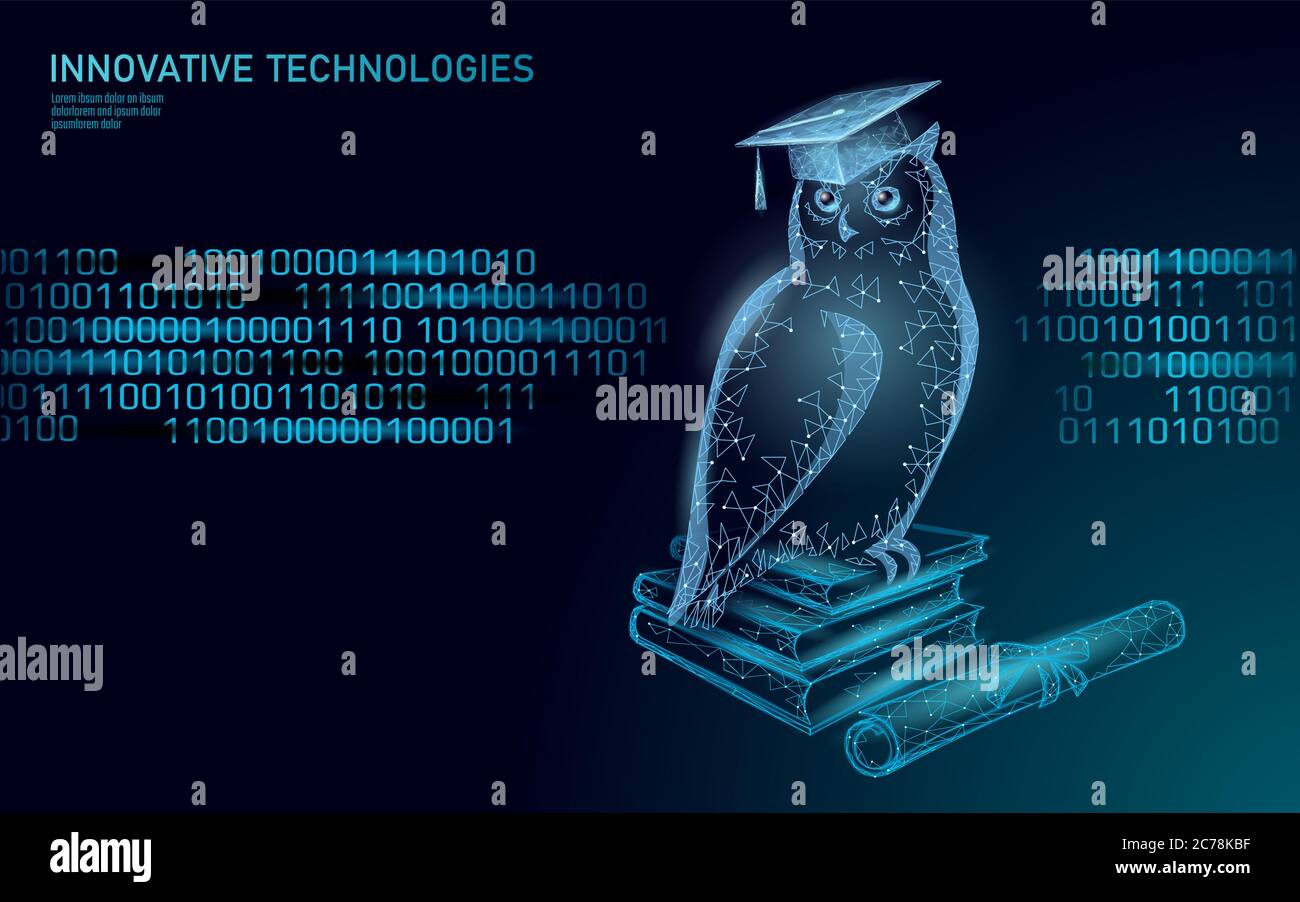 Owl bird symbol of wise education. E-learning distance concept ...