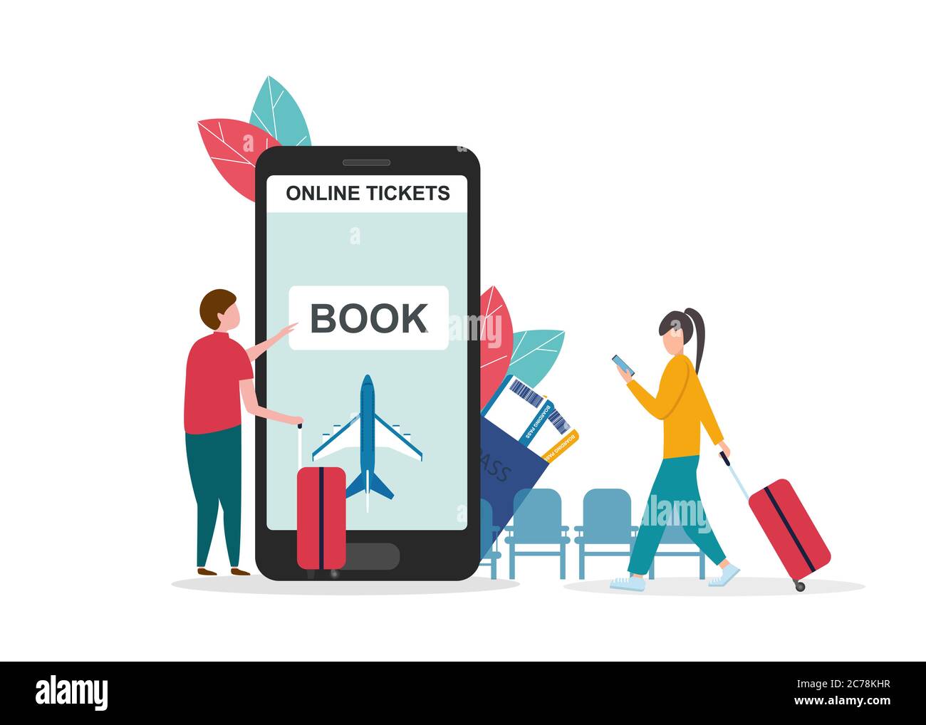 Vector illustration of phone with booking web site on screen Stock ...