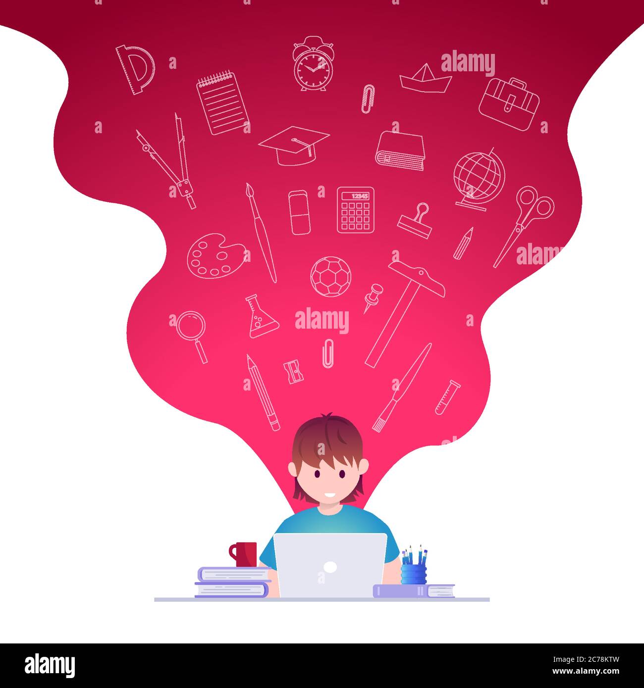 Online education, self learning concept vector illustration. Student ...