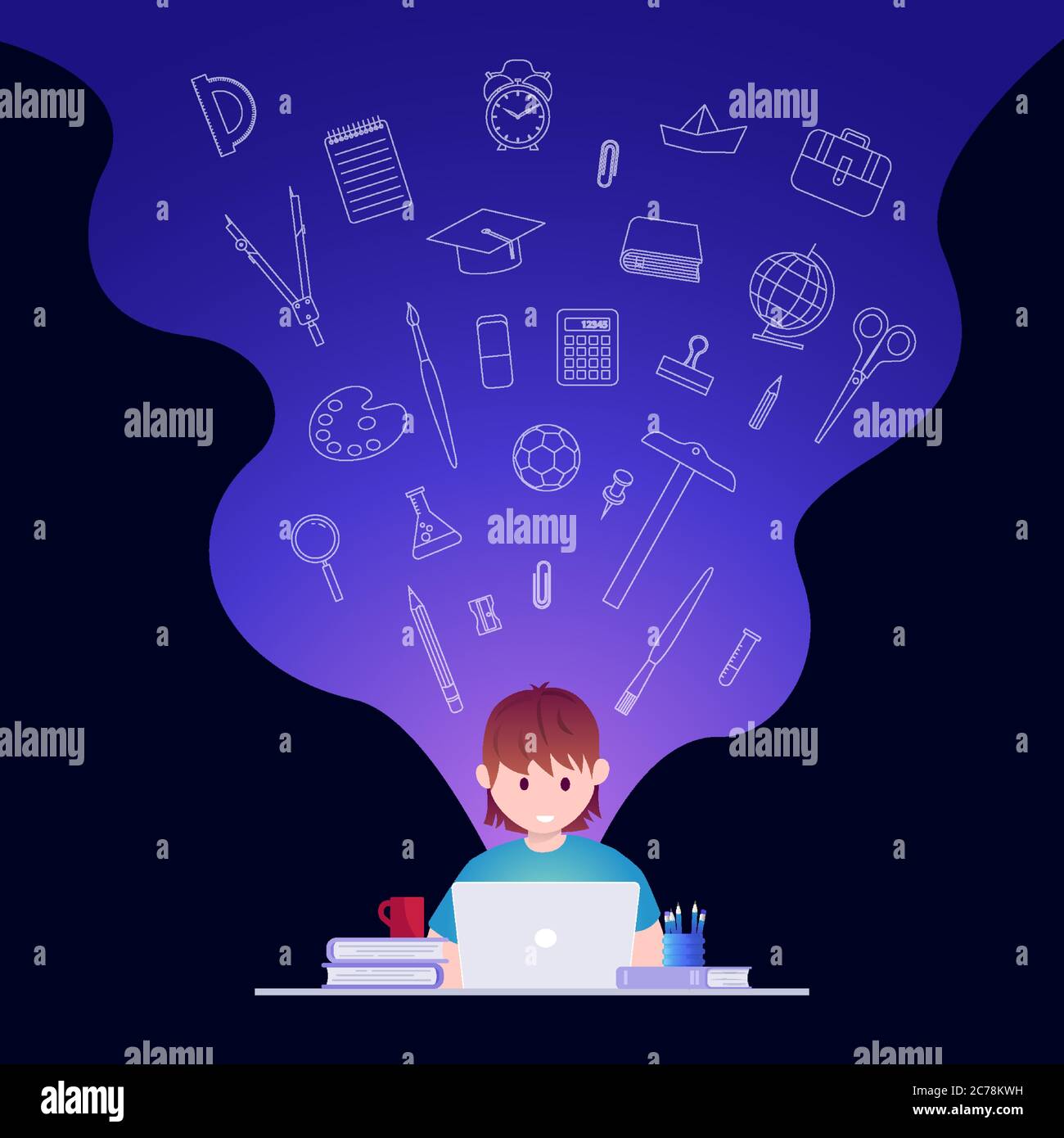 Online education, self learning concept vector illustration. Student ...