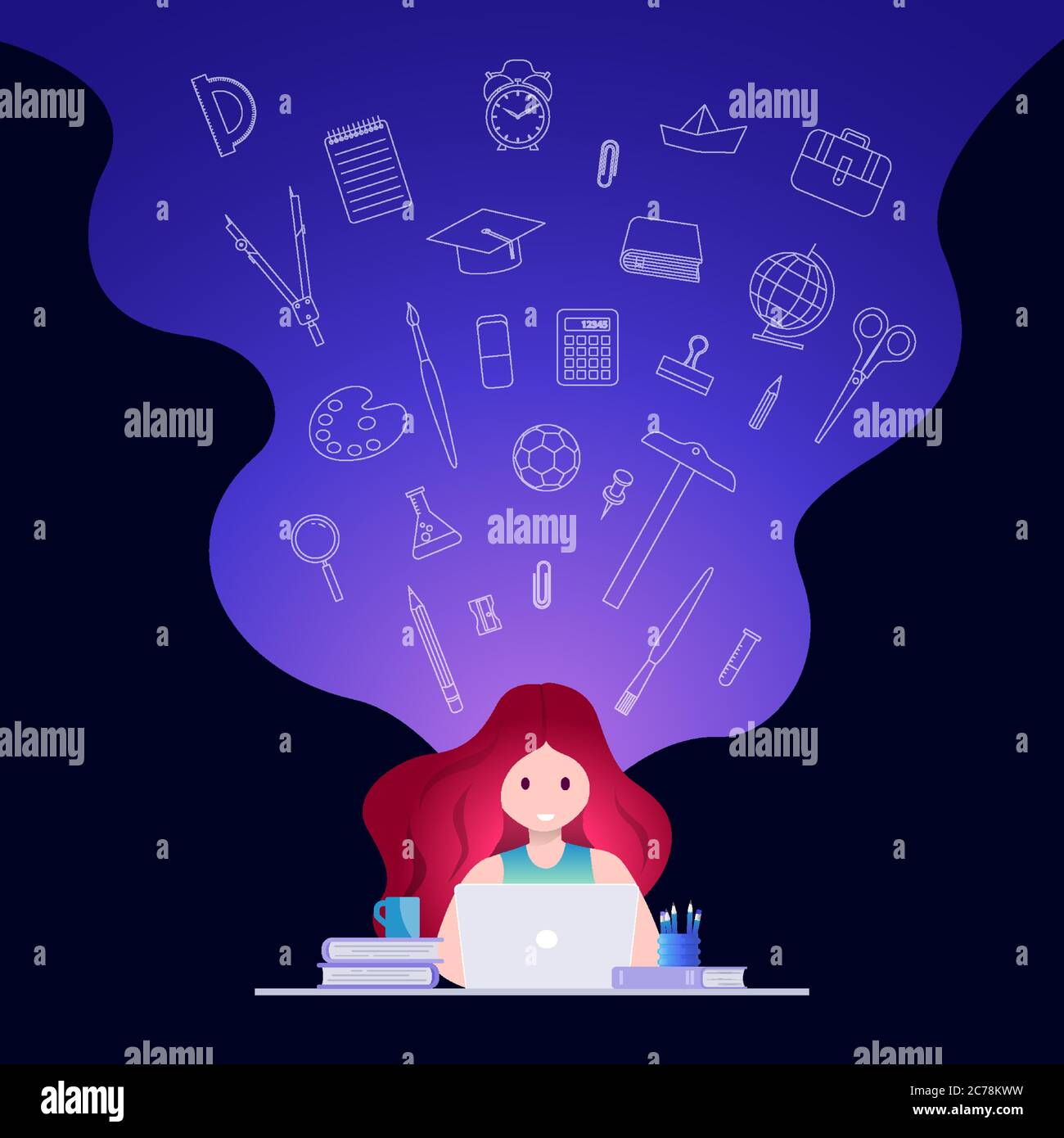 Online education, self learning concept vector illustration. Student ...