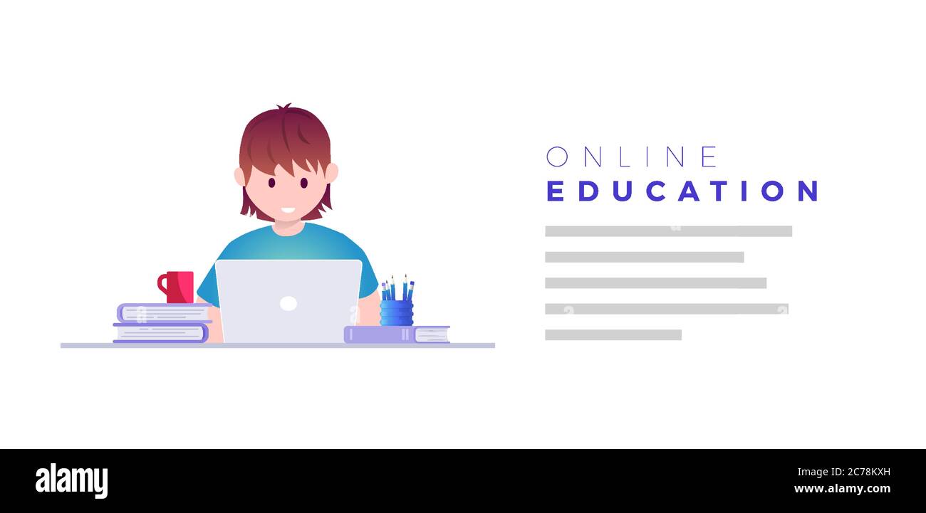 Online education, self learning concept vector illustration. Student ...