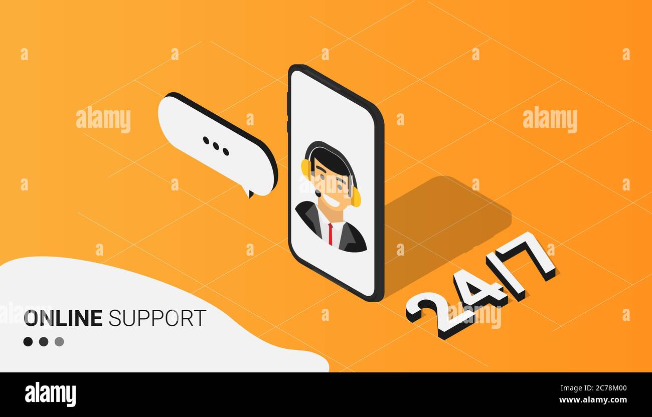 Online Support App On Smartphone Screen, Yellow Background, Vector ...