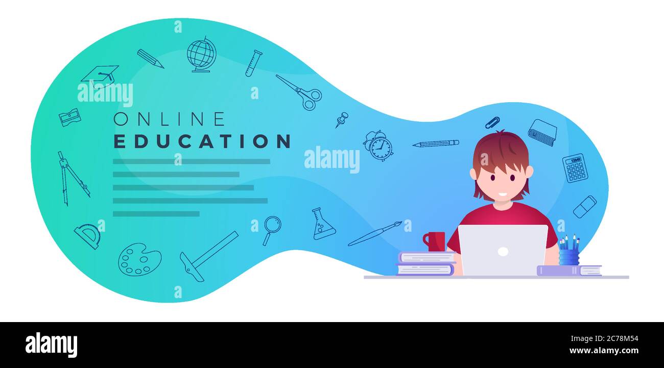 Online education, self learning concept vector illustration. Student ...