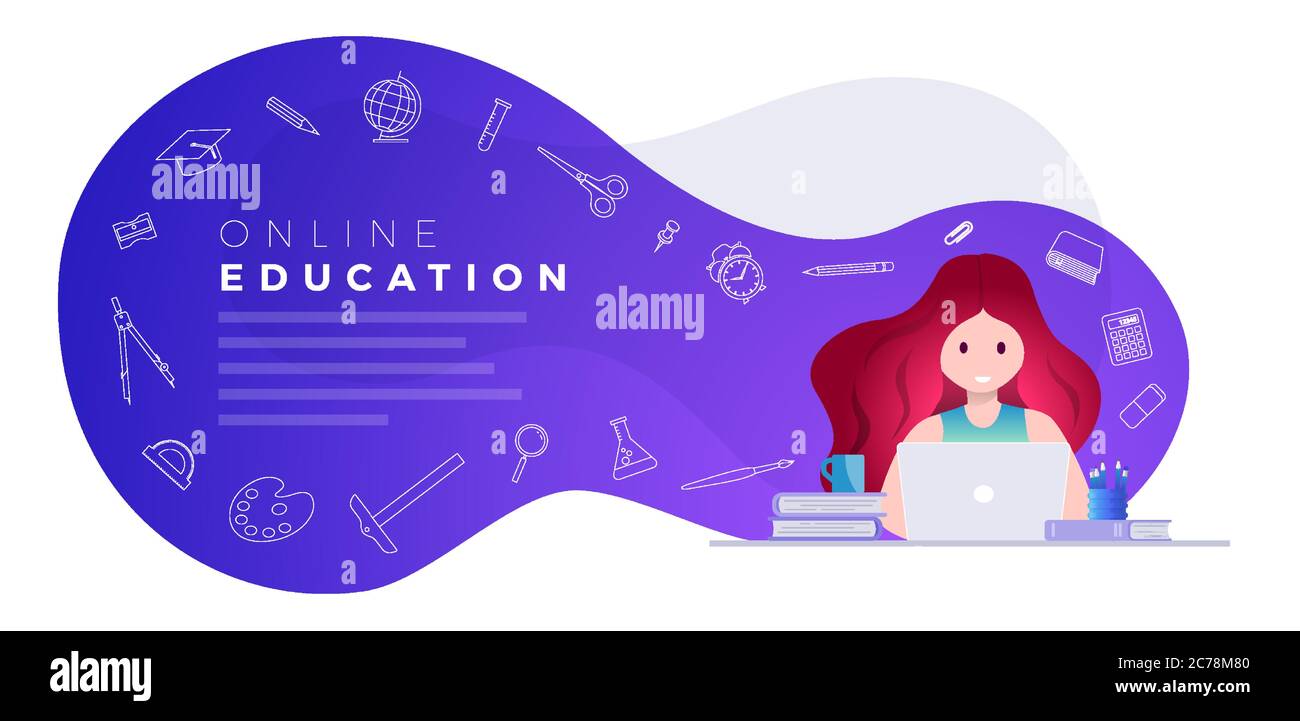 Online education, self learning concept vector illustration. Student ...