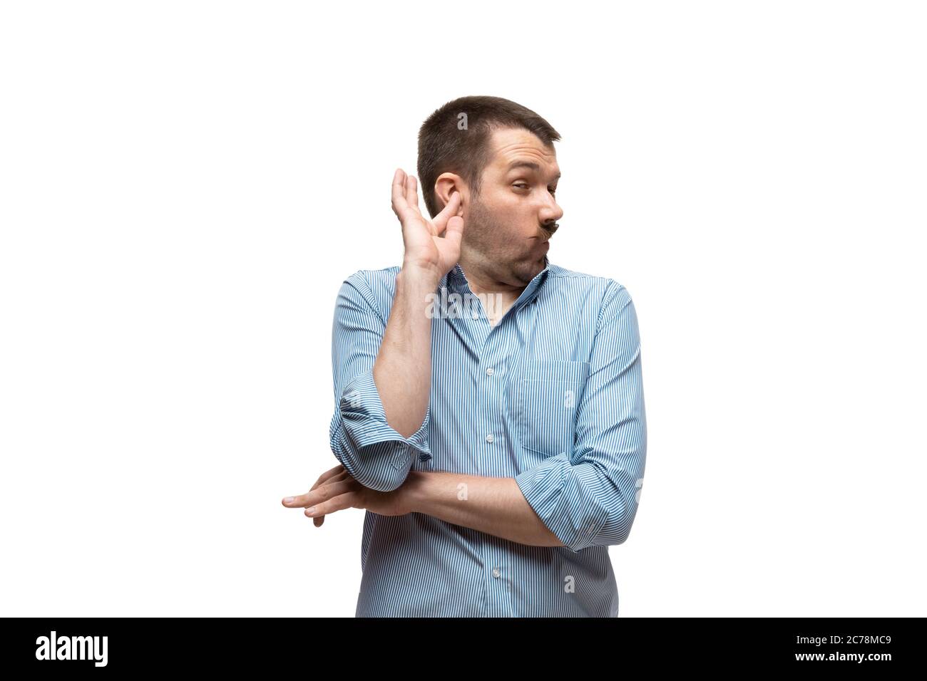 Boring your speech. Young man with funny, unusual popular emotions and ...