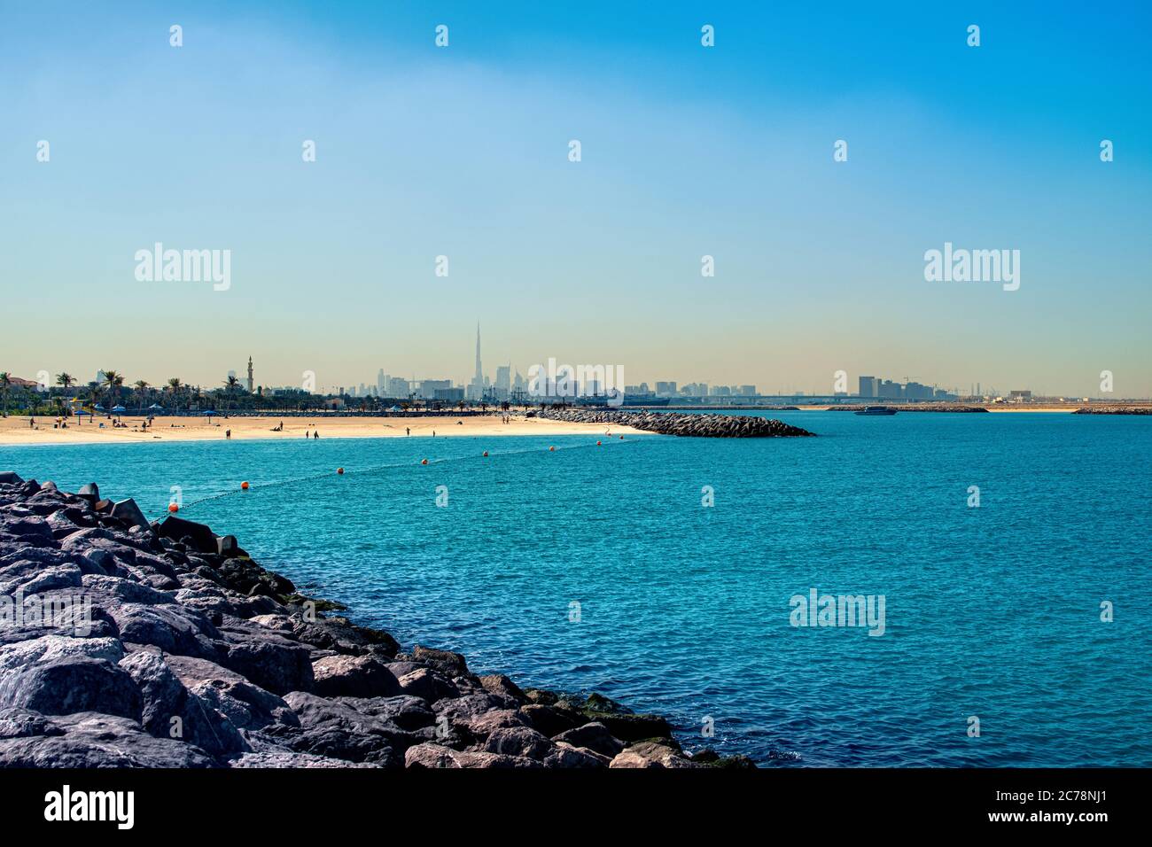 Dubai, United Arab Emirates January 16, 2020: Beautiful public beach ...