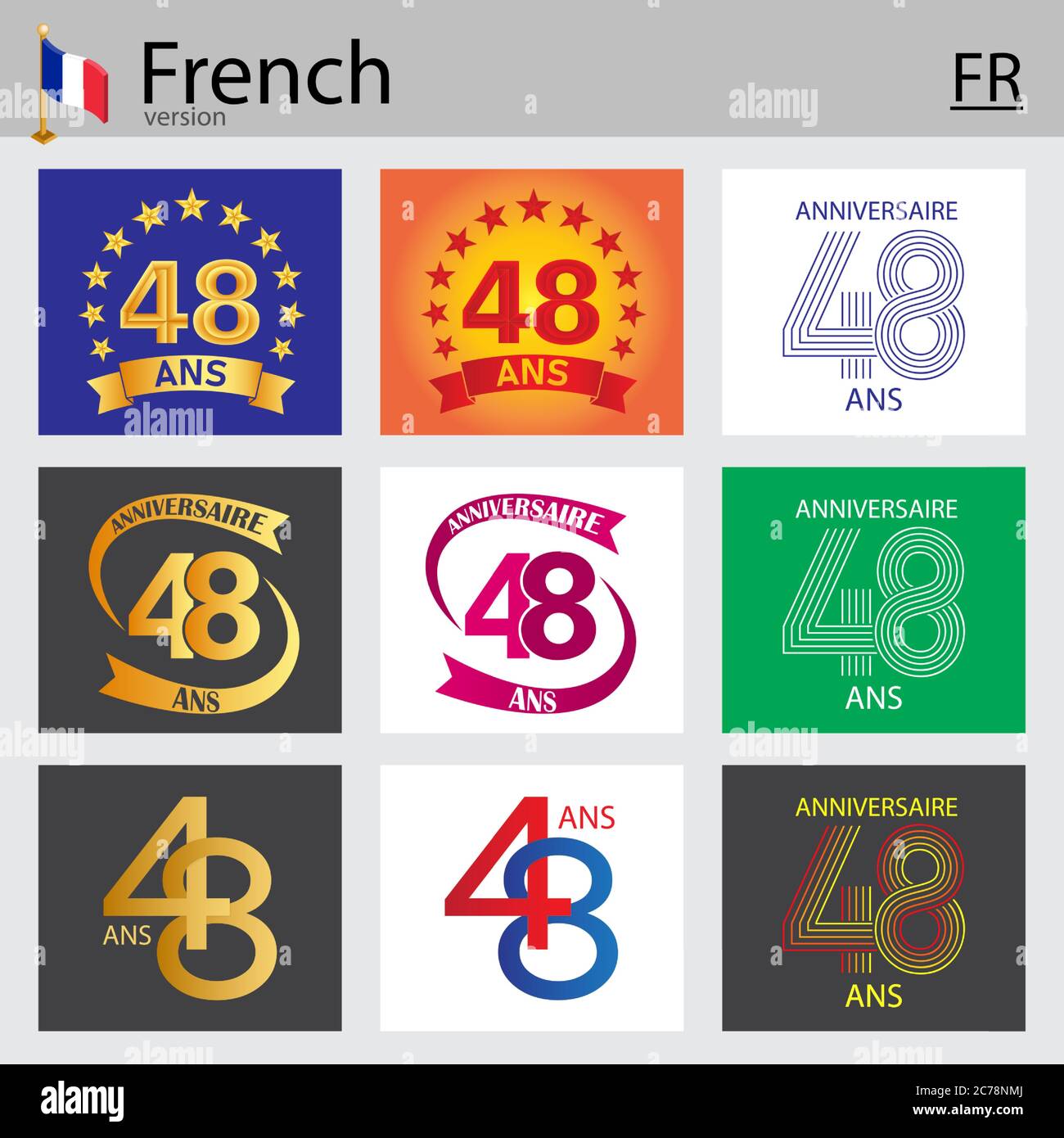 French set of number forty-eight years (48 years) celebration design ...