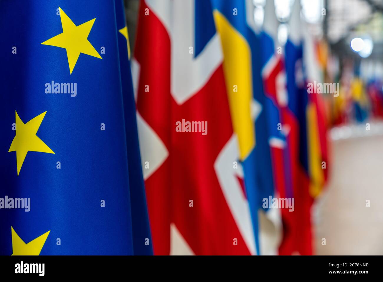European Union and Great Britain flag, also other EU countries flags in ...