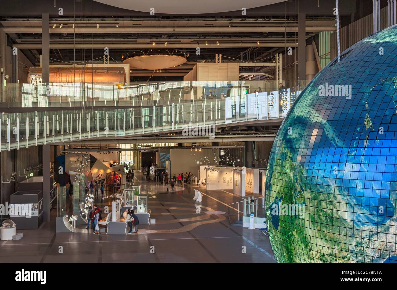 tokyo, japan - march 01 2020: Interior view from the atrium of the Miraikan Museum in Odaiba or ...
