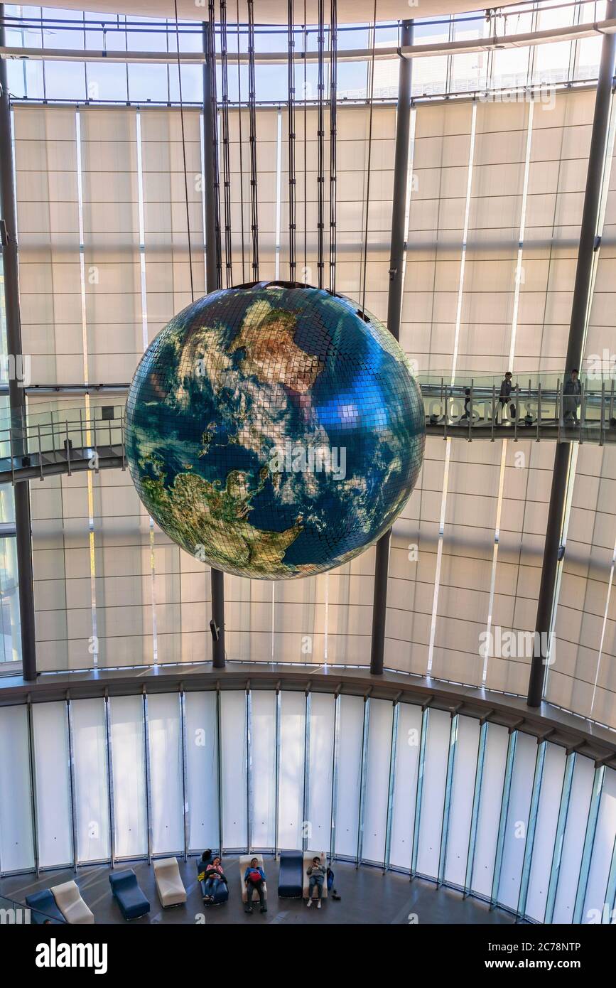tokyo, japan - march 01 2020: High angle view of the atrium of the Miraikan museum in Odaiba ...