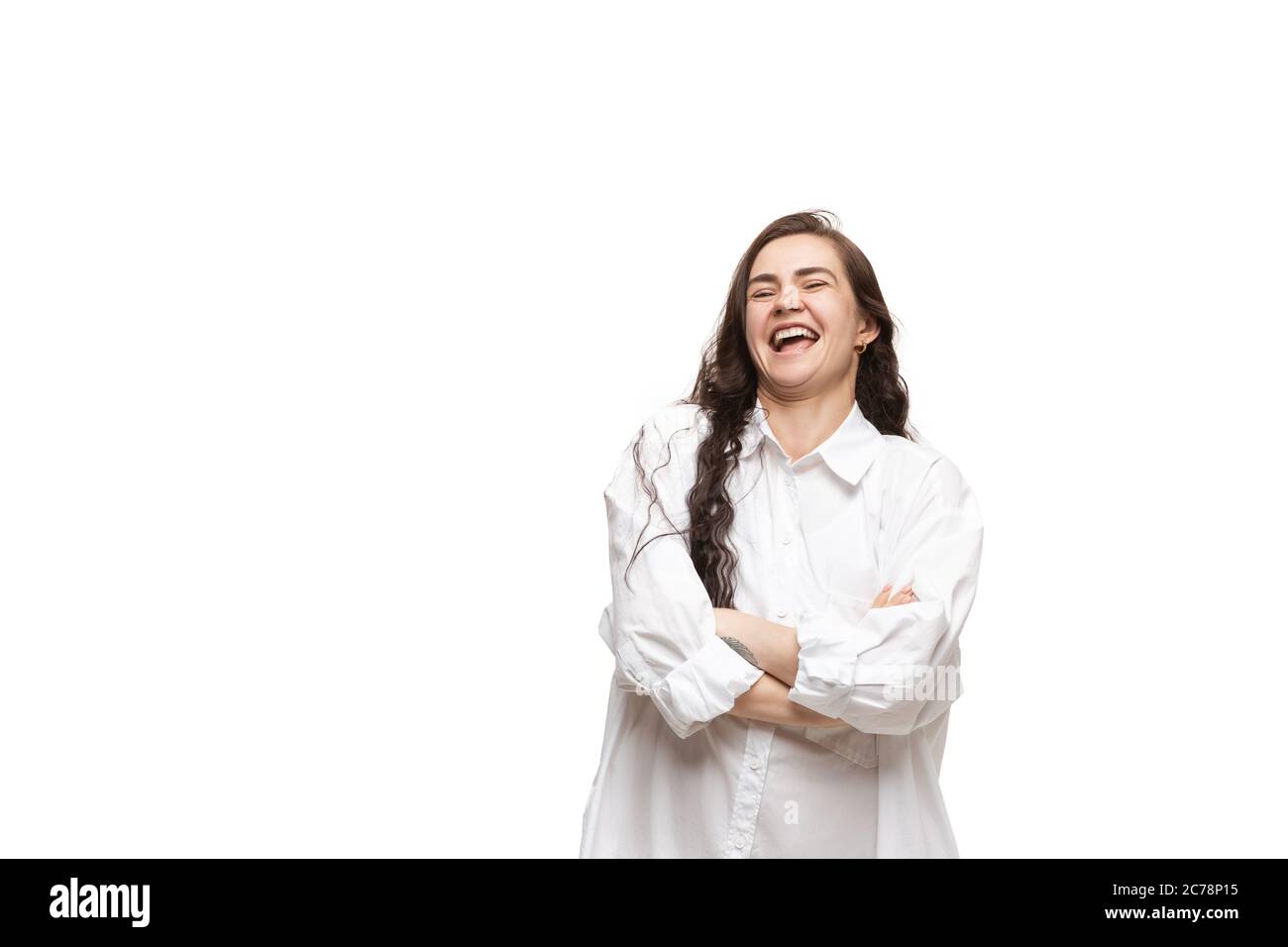 Trolling. Young caucasian woman with funny, unusual popular emotions ...