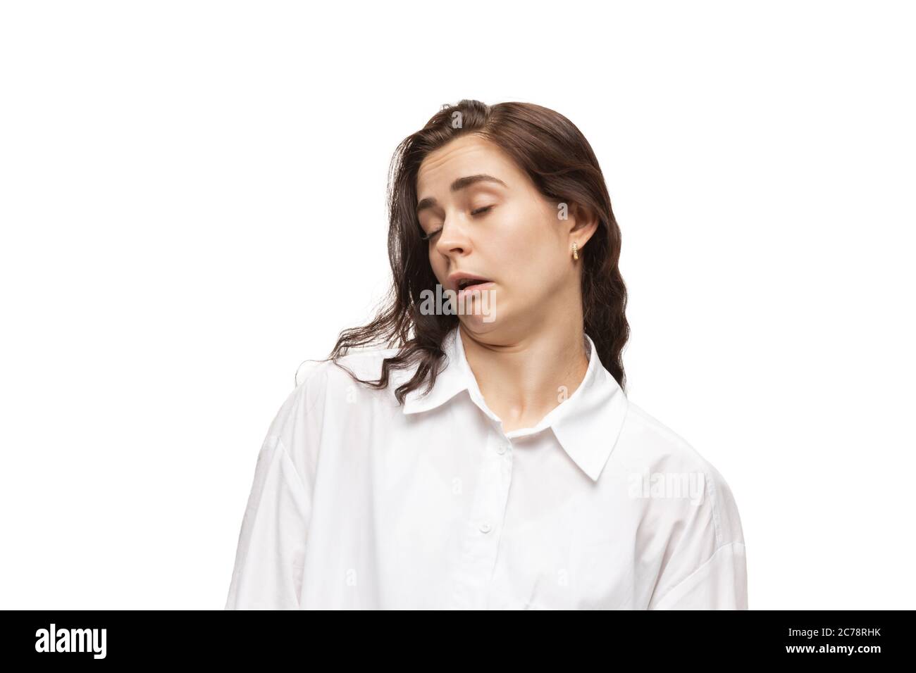 Lostful. Young caucasian woman with funny, unusual popular emotions and ...