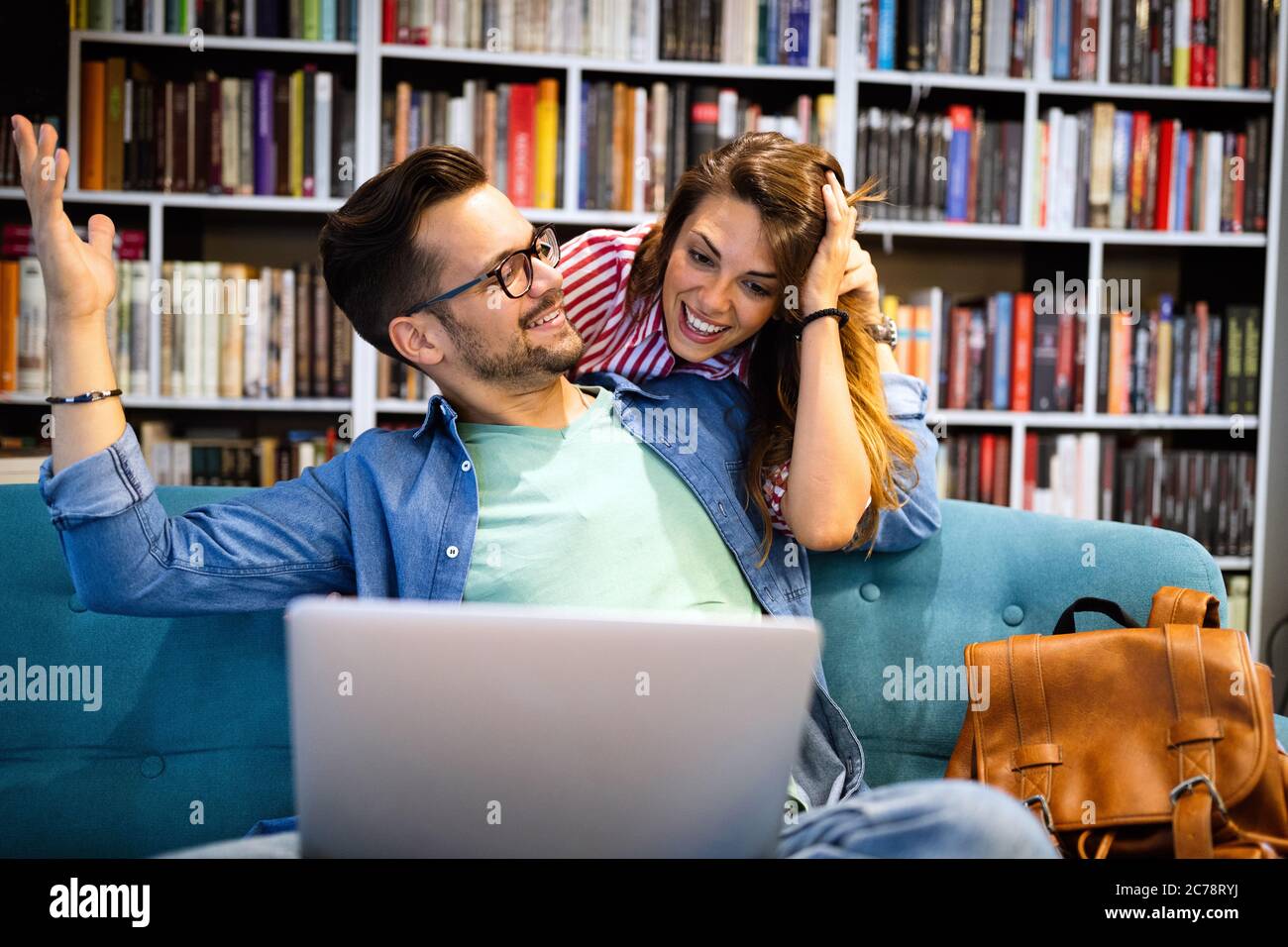 Group of college students studying in the school library Stock Photo ...