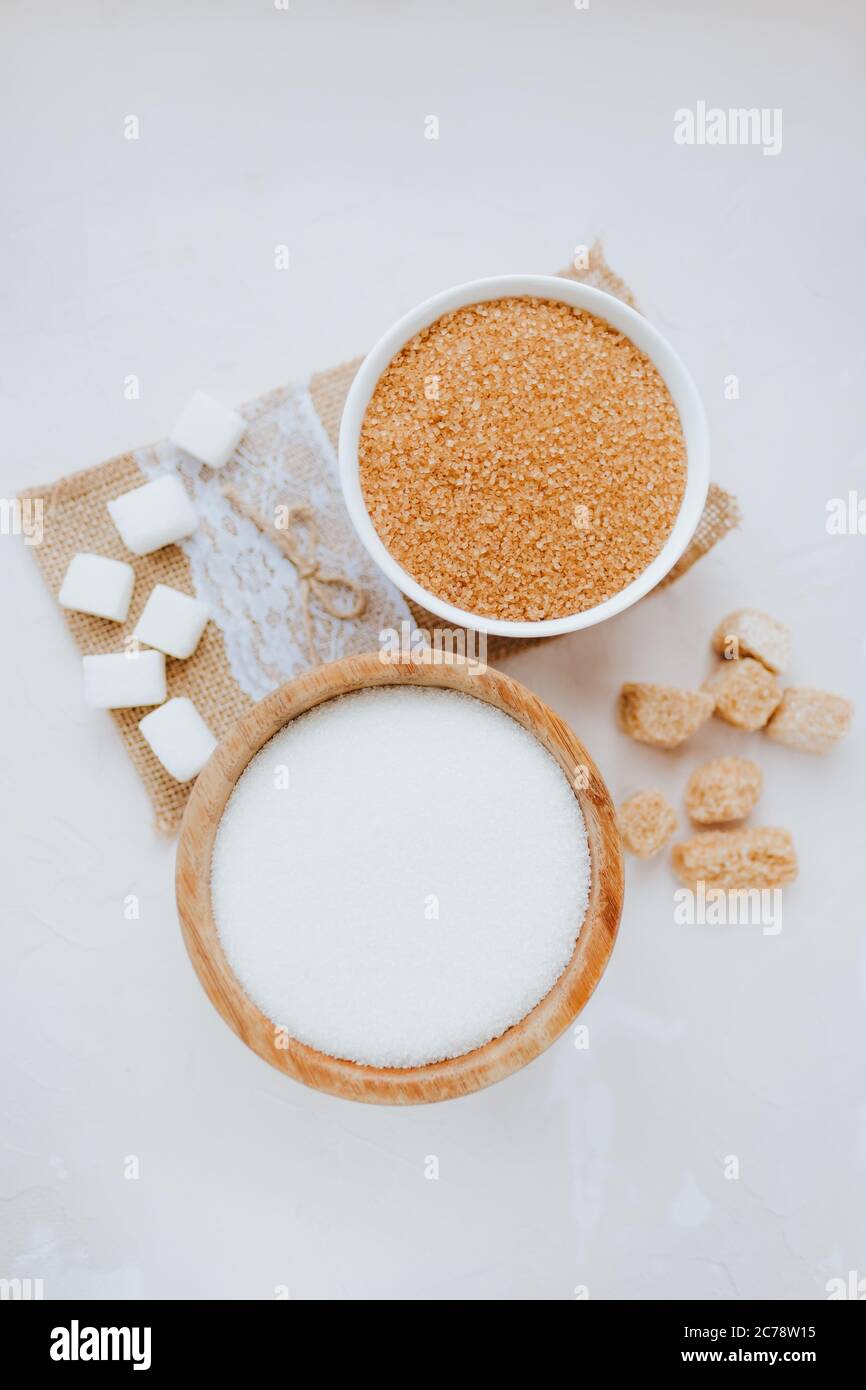 Composition with sugar, different types of sugar Stock Photo - Alamy
