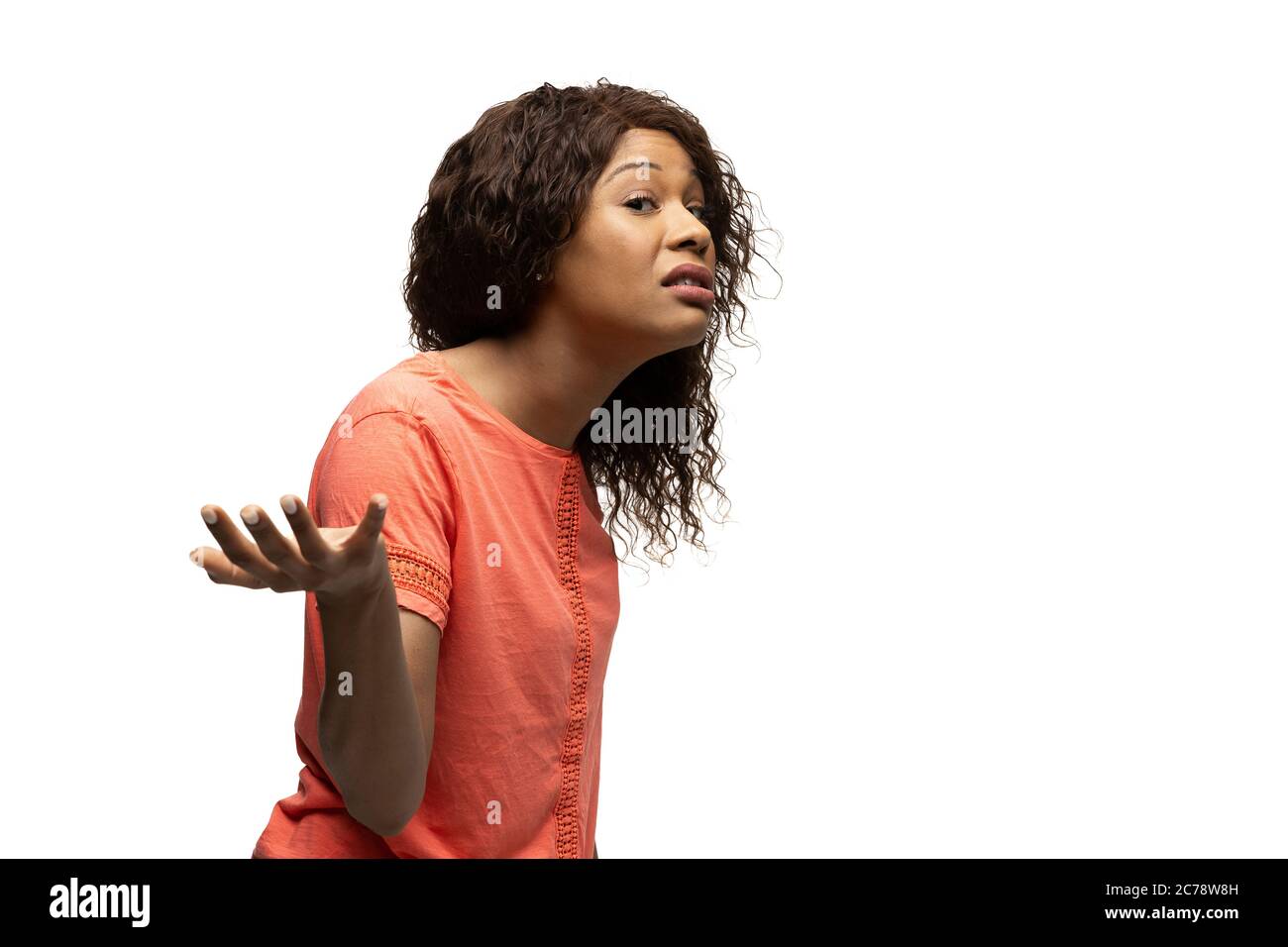 WHAT. Young african-american woman with funny, unusual popular emotions ...