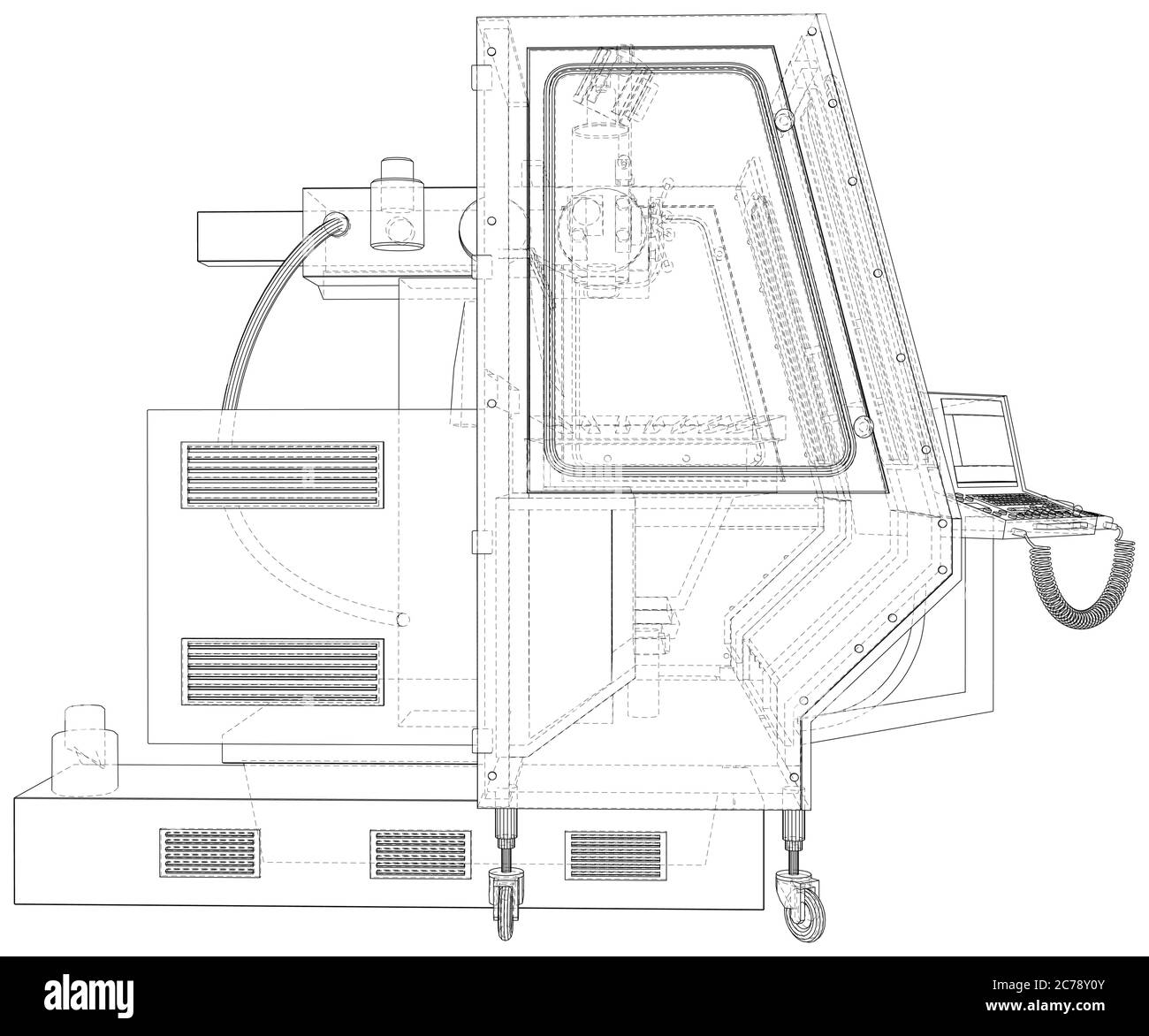 Milling machine. Metalworking CNC equipmen Vector illustration. Wire ...