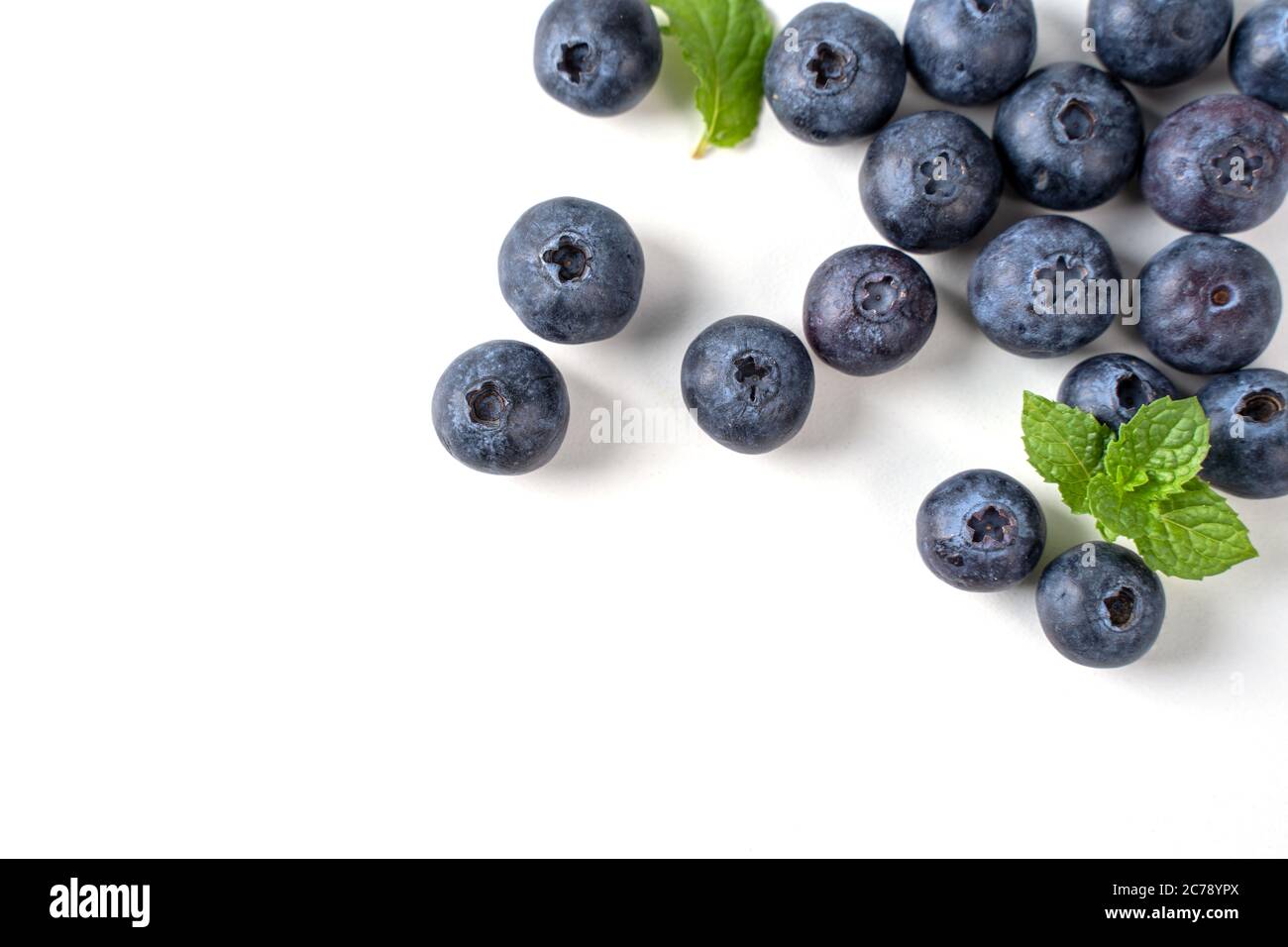 Blueberry fruit top view isolated on a white background, flat lay ...