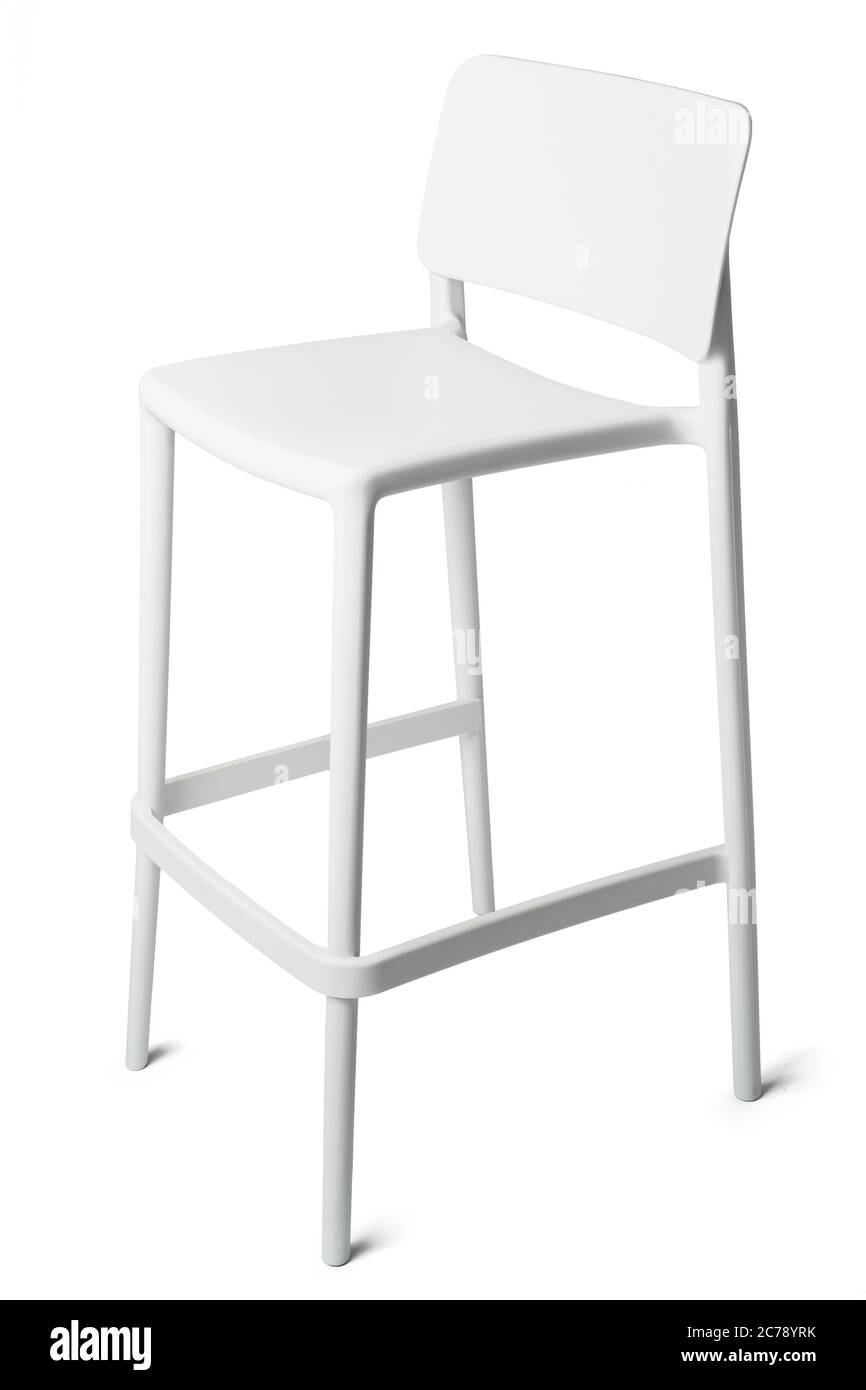 High plastic bar stool isolated on white Stock Photo - Alamy