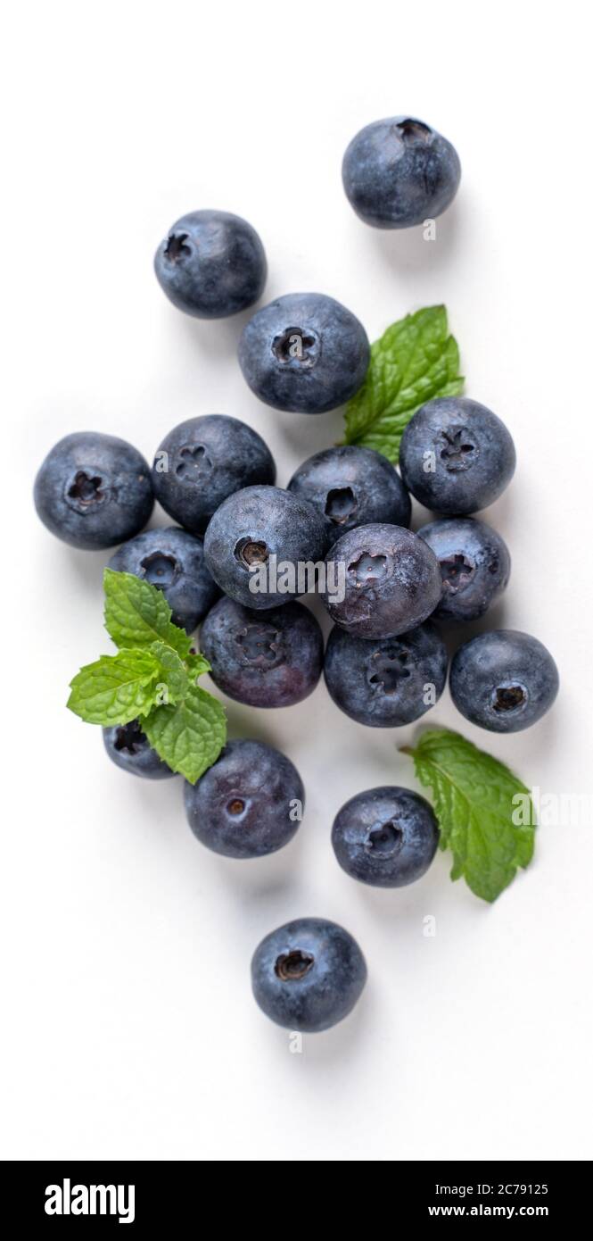 Blueberry fruit top view isolated on a white background, flat lay ...