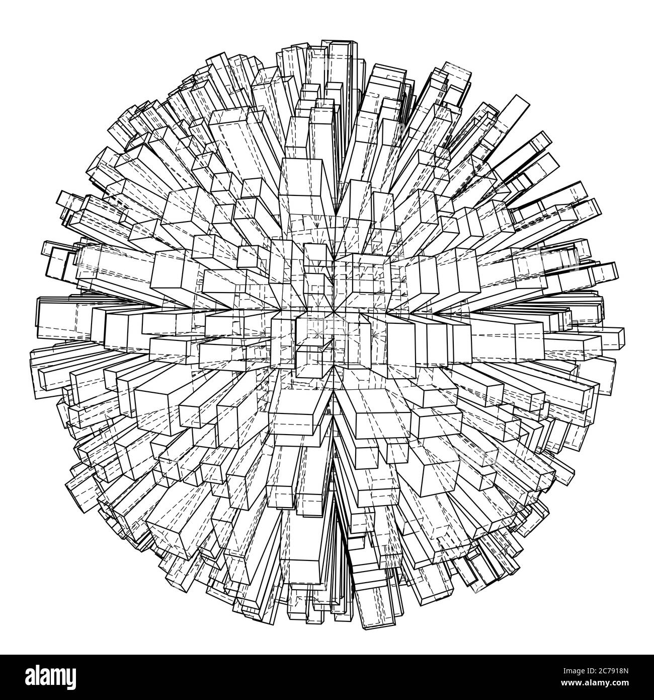 Abstract 3d Sphere with City, Blueprint Style Stock Photo - Alamy