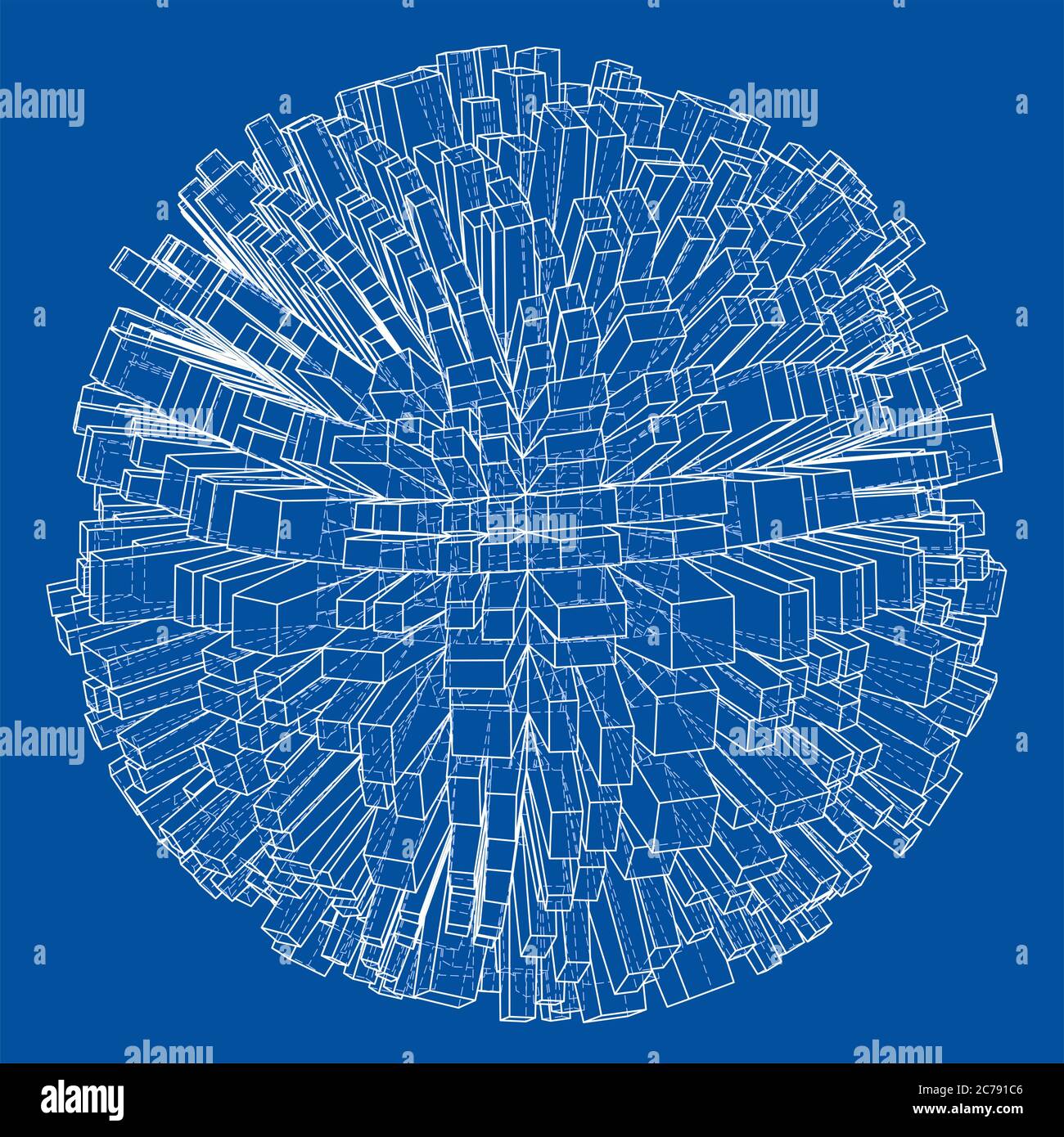 Abstract 3d Sphere with City, Blueprint Style Stock Photo - Alamy