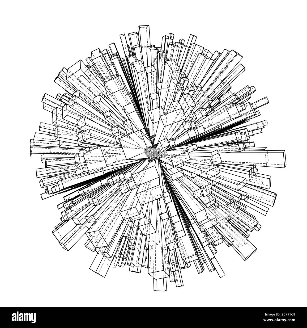 Abstract 3d Sphere with City, Blueprint Style Stock Photo - Alamy