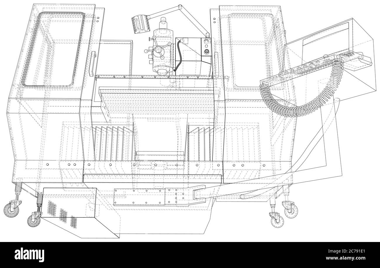 Metalworking CNC milling machine Isolated. 3D rendering. Wire-frame ...