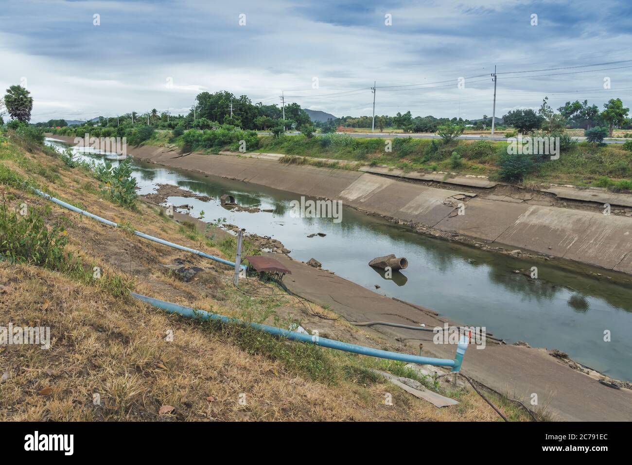 Irrigation canal or irrigation channel in concrete wall Send water from ...