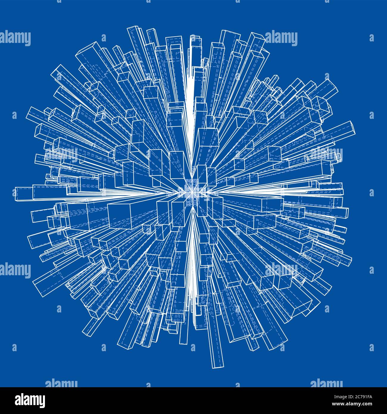 Abstract 3d Sphere with City, Blueprint Style Stock Photo - Alamy