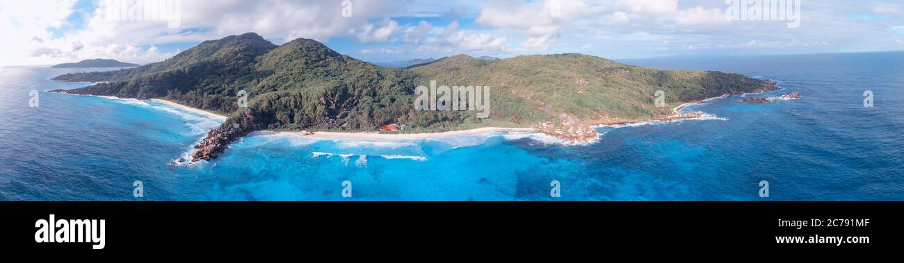 Aerial view of tropical island with sea, vegetation and shoreline Stock ...