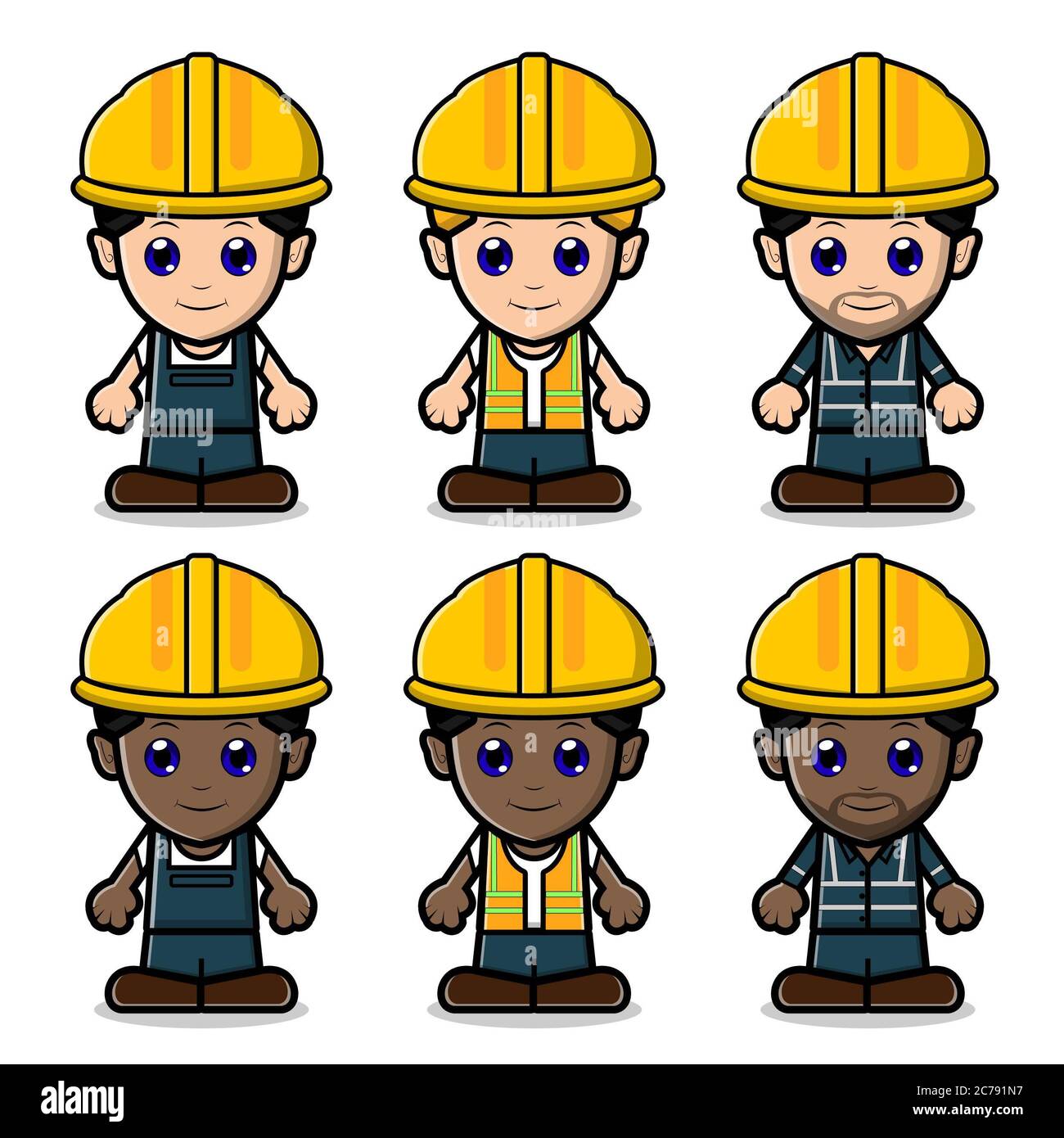 Cute Labor Construction Set Collection Mascot Character. Happy labor ...
