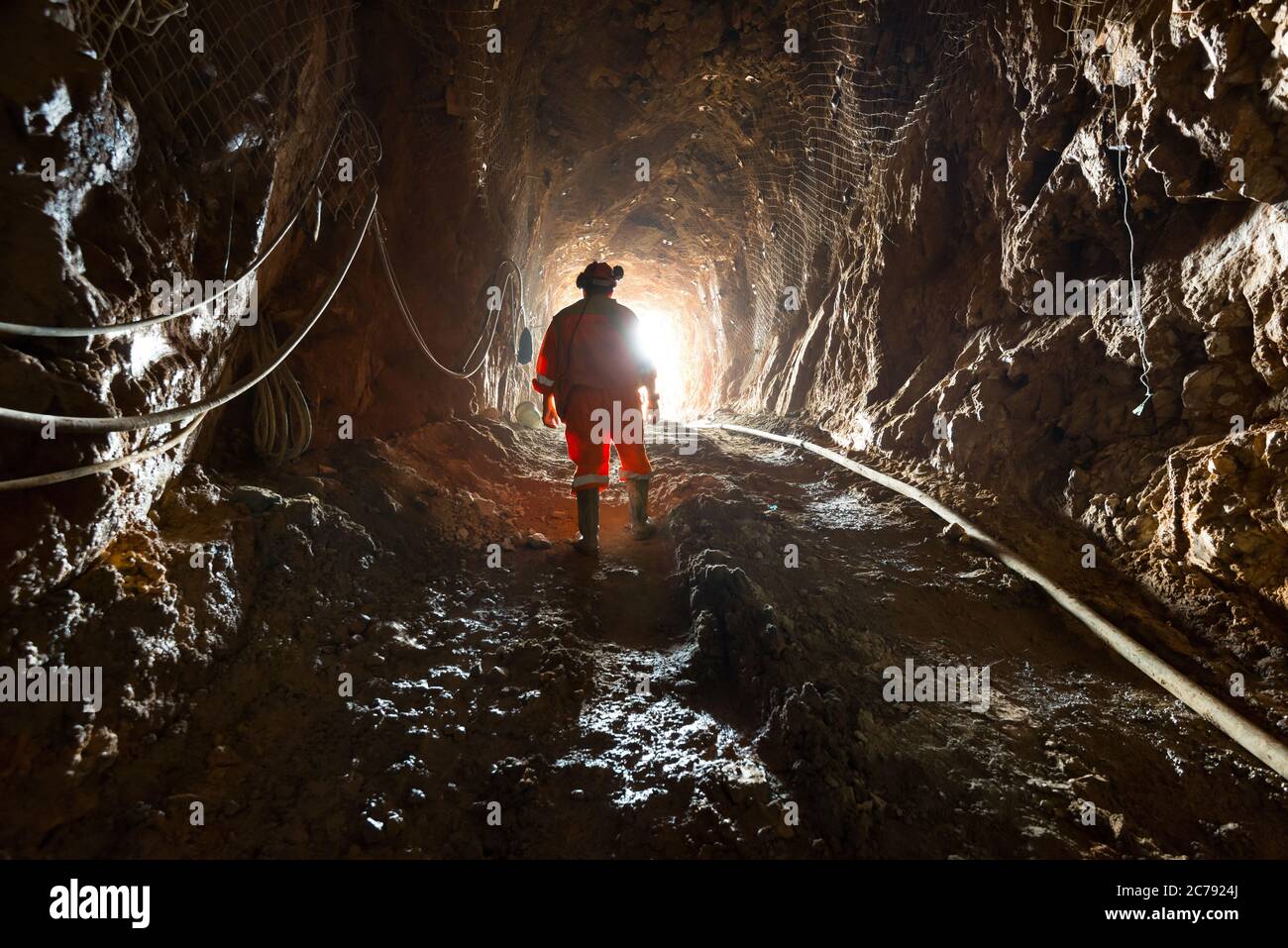Region del Maule, Chile - Miner inside the access tunnel of an ...