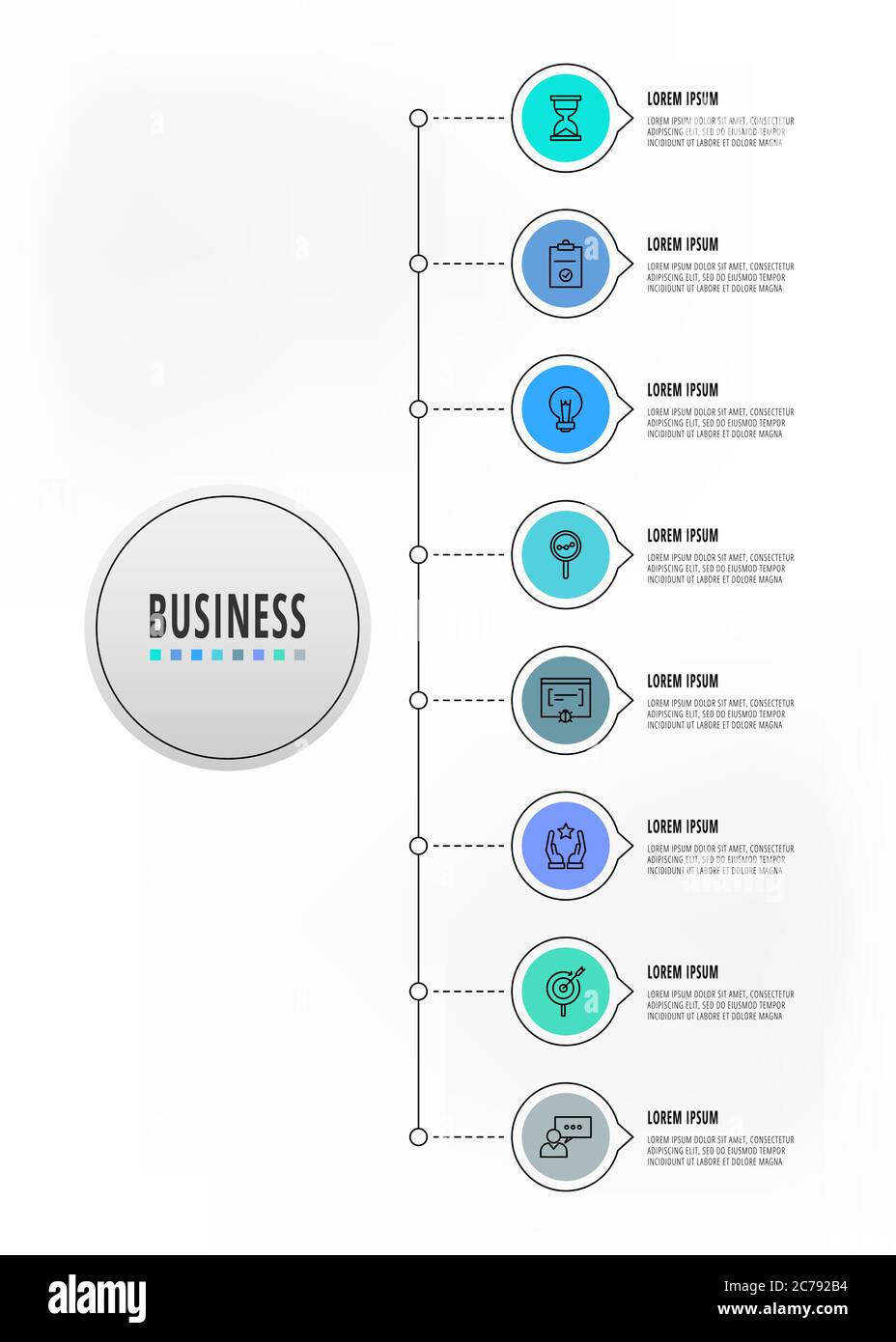 Infographics circles with 8 steps, icons. Flatline vector template. Can ...