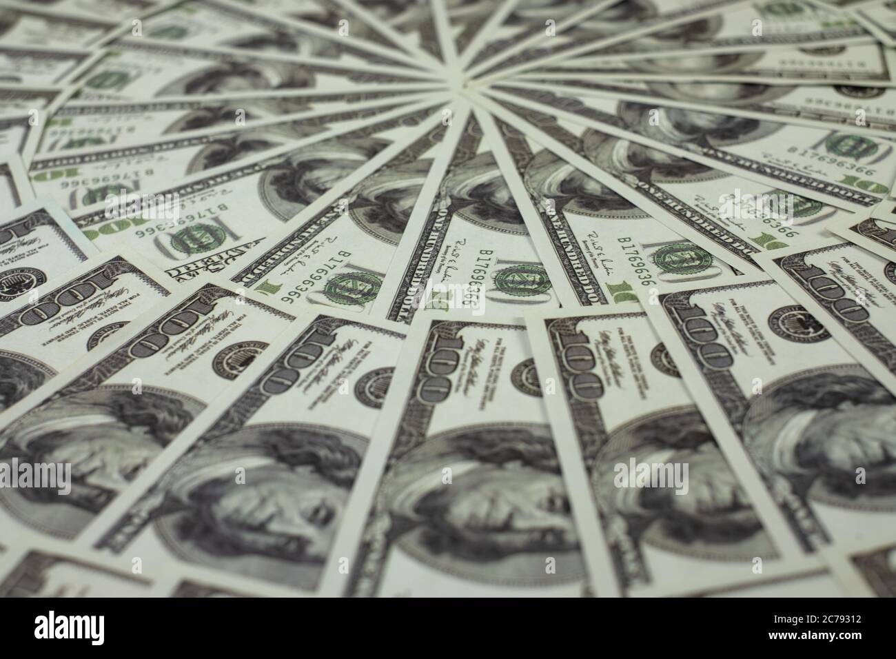 Group of money stack of 100 US dollars banknotes a lot of is arranged ...