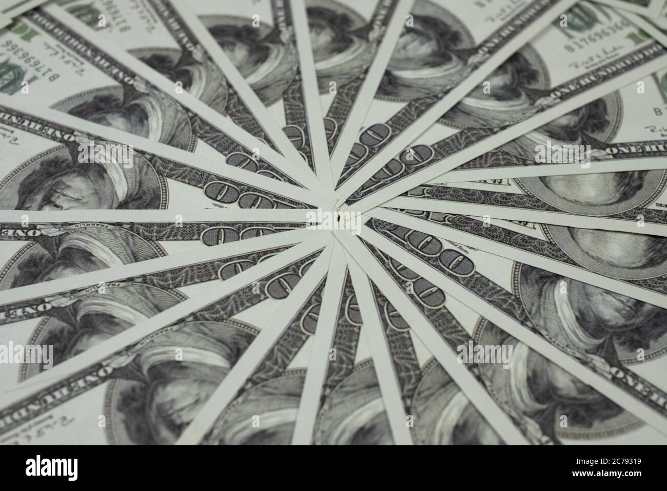 Group of money stack of 100 US dollars banknotes a lot of is arranged ...