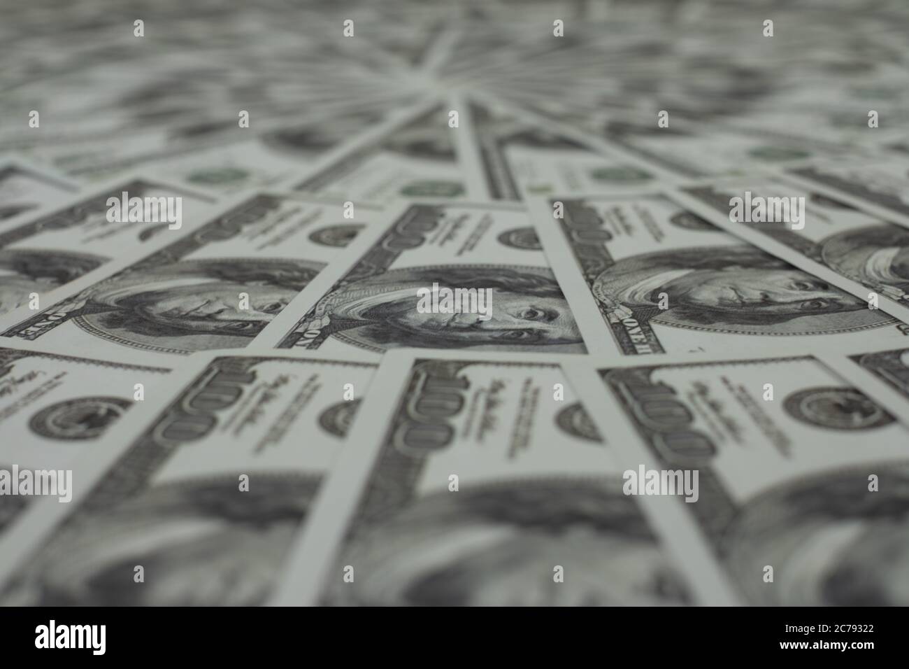 Group of money stack of 100 US dollars banknotes a lot of is arranged ...