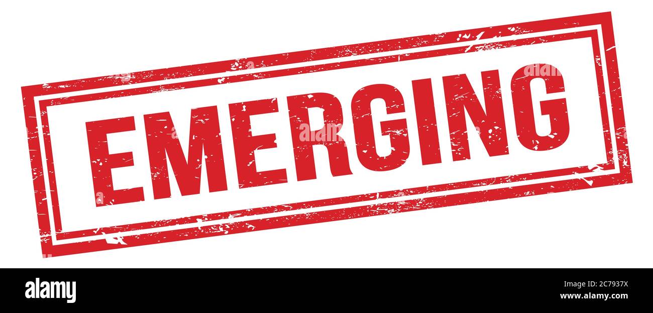 EMERGING red grungy rectangle stamp sign Stock Photo - Alamy