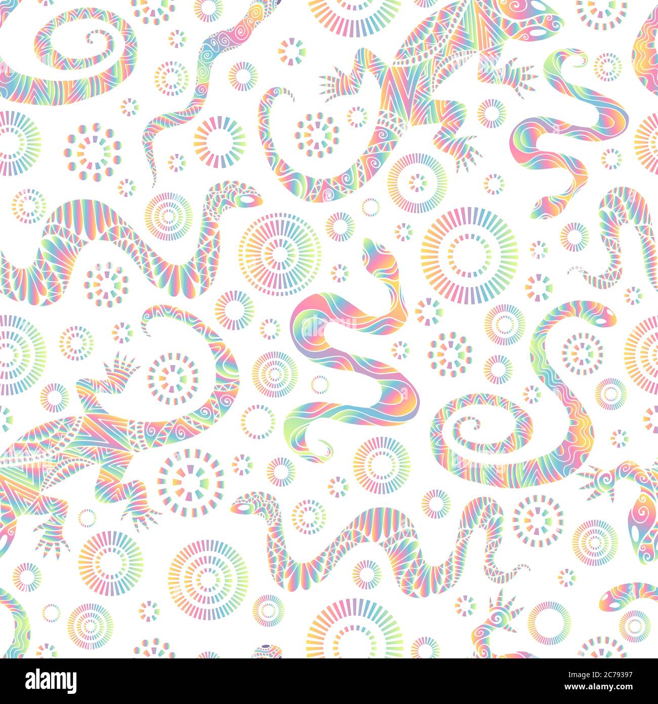 Variegated bright lizards and snakes seamless pattern, isolated on ...