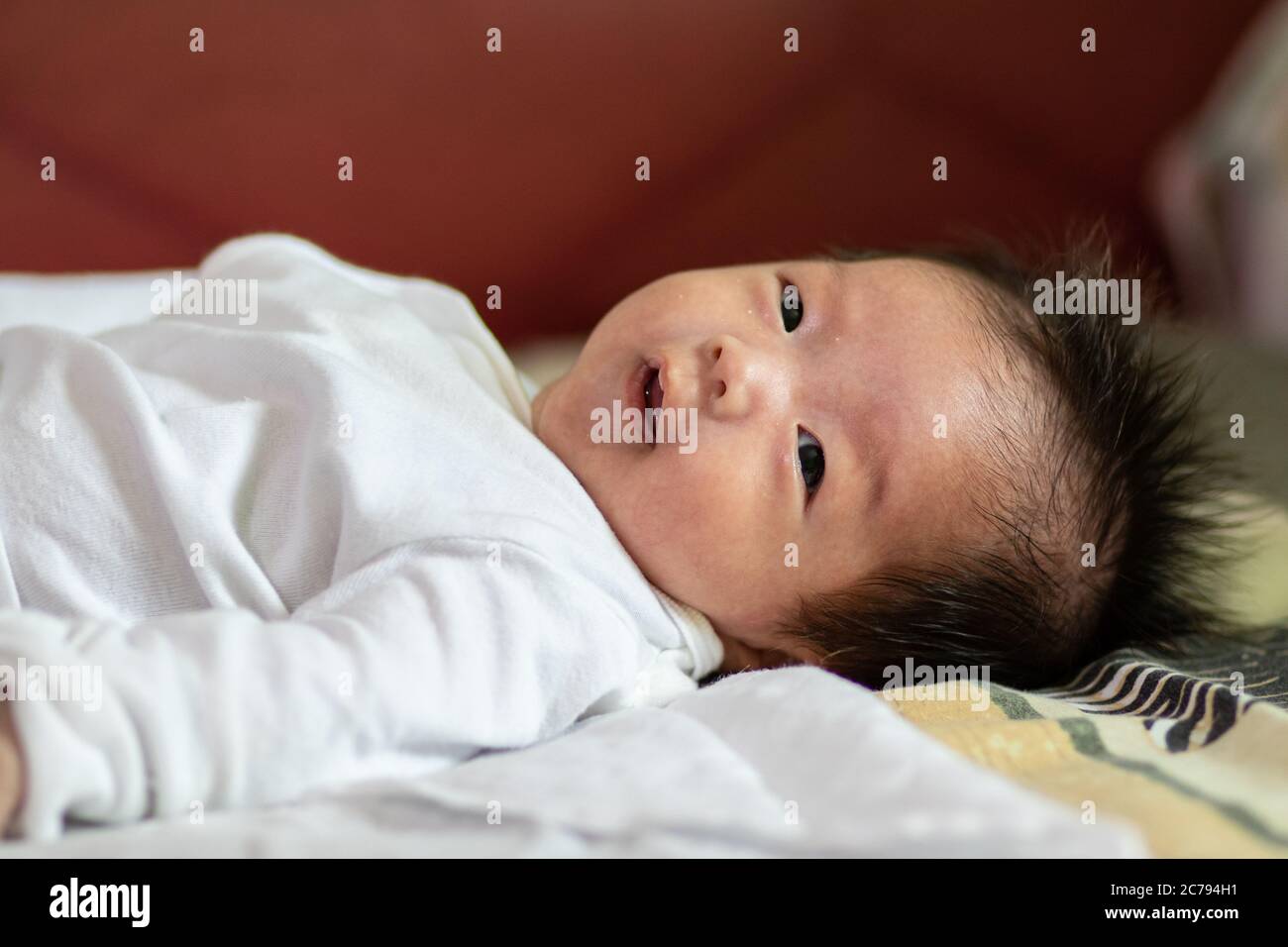 Asia Chinese Baby newborn on the bed, New family and baby healthy ...