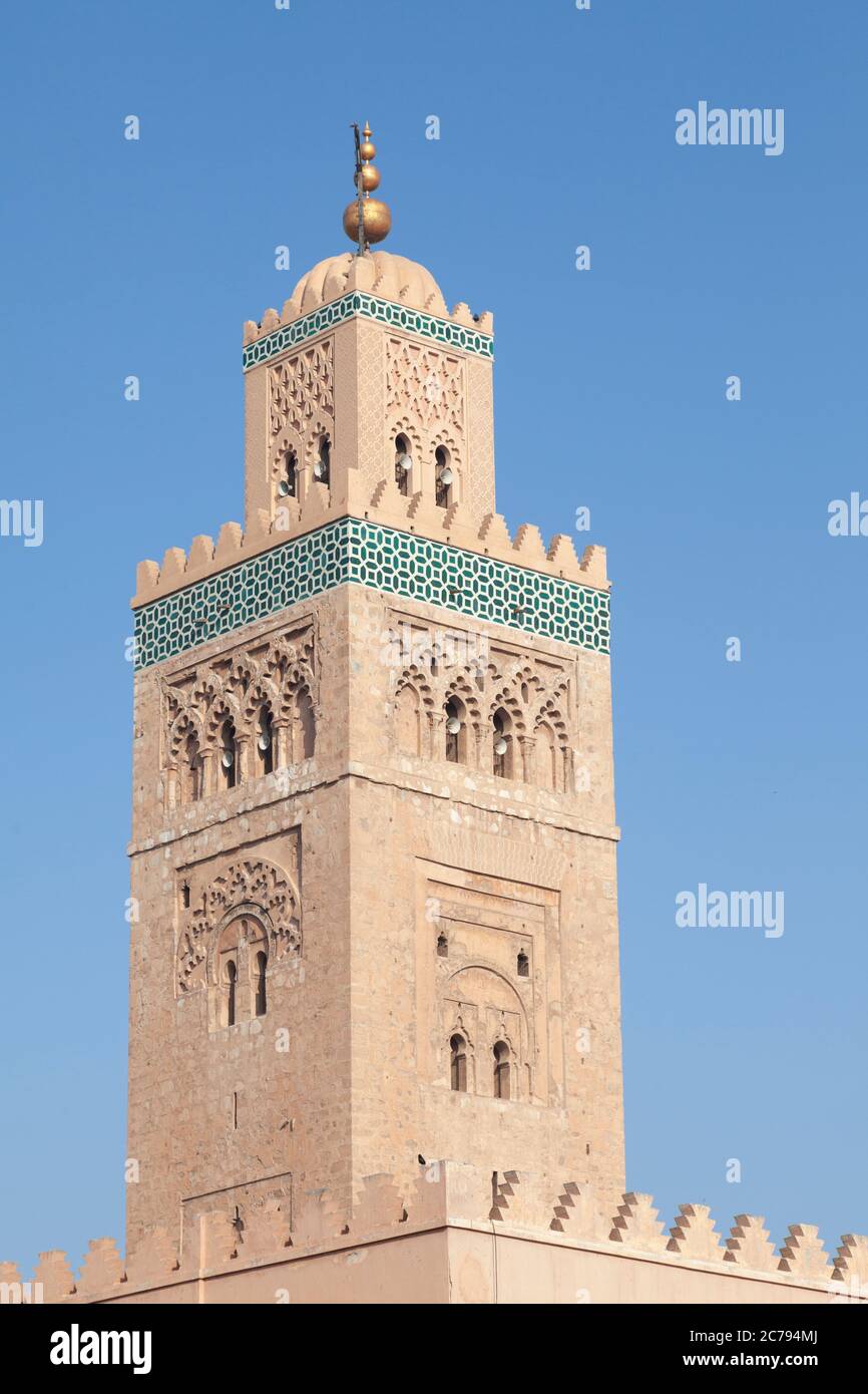 Detail of the top of the square shaft of the Almohad-style sandstone ...