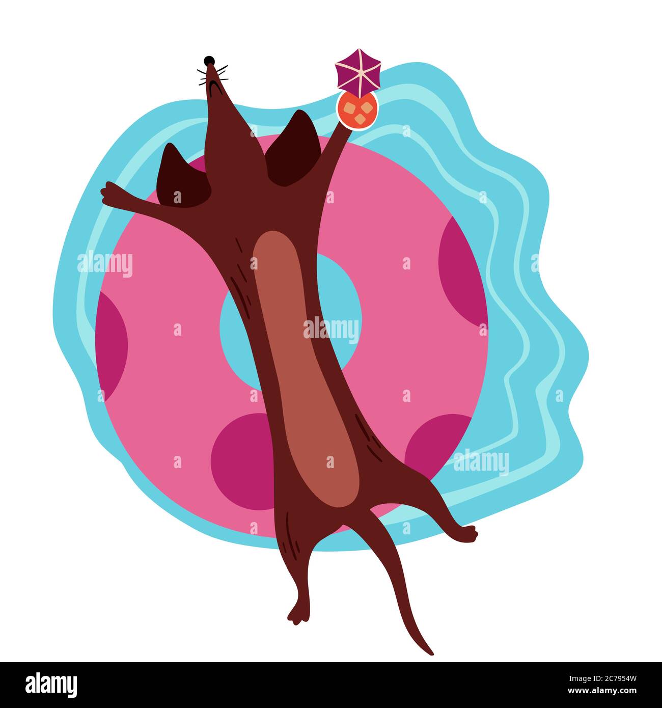 A vector illustration of a cute Dachshund wiener dog with a rubber ring ...