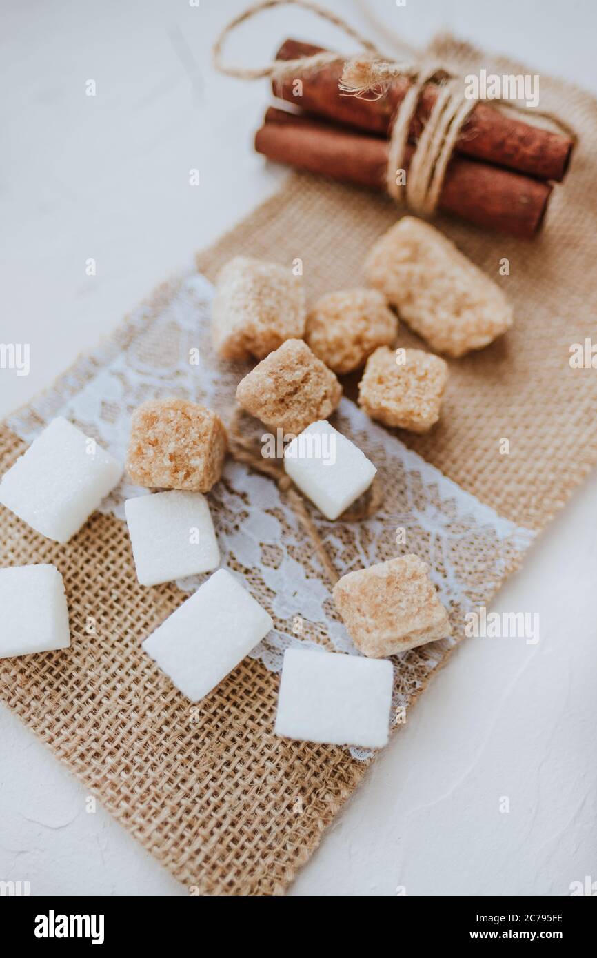 Composition with sugar, different types of sugar Stock Photo - Alamy